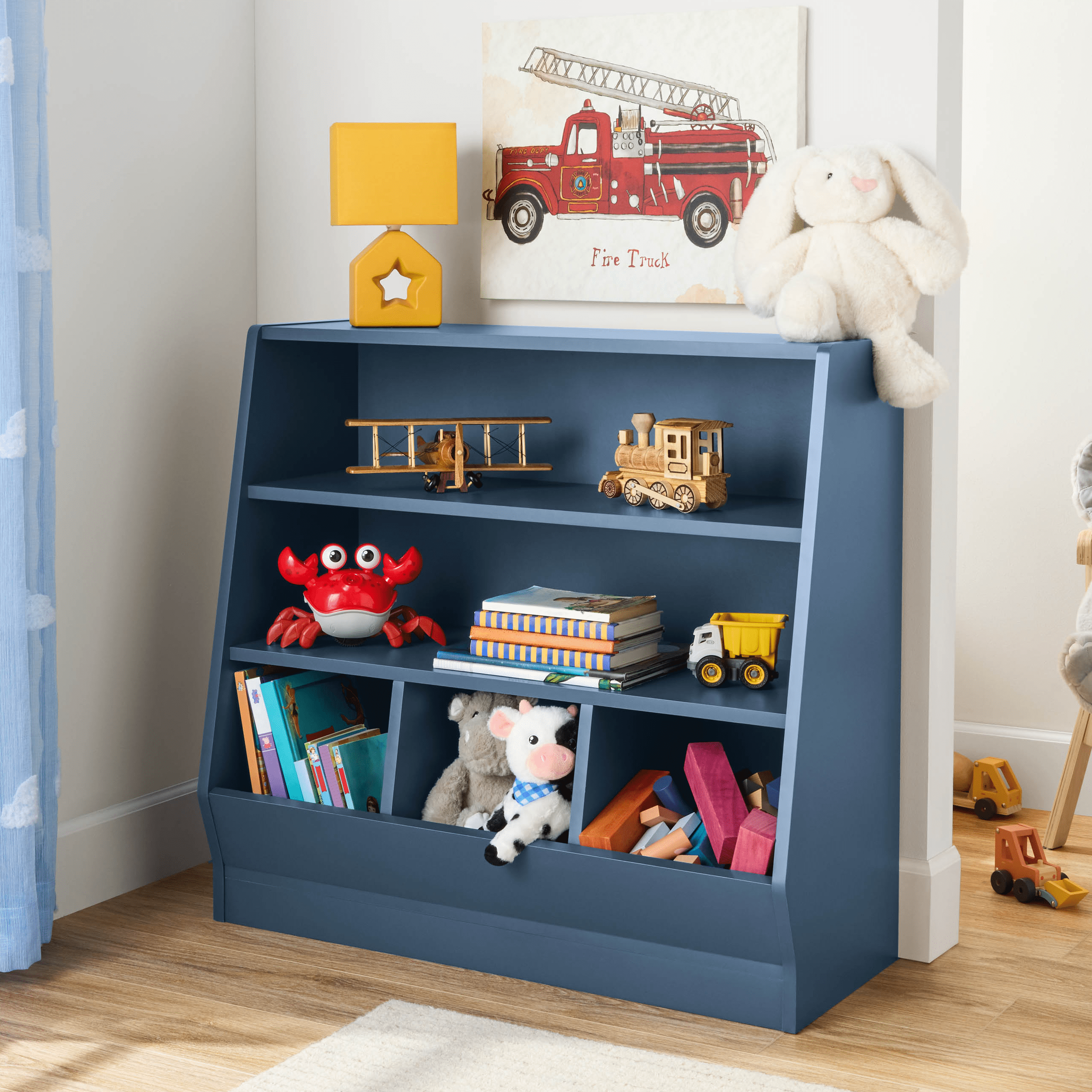 Your Zone Kids Bin Storage and Two Shelf Bookcase, Orion Blue - Walmart.com