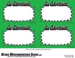 YZC319 Price Sign Laser Cards "As Advertised Green" PC Printable 100 8 ...