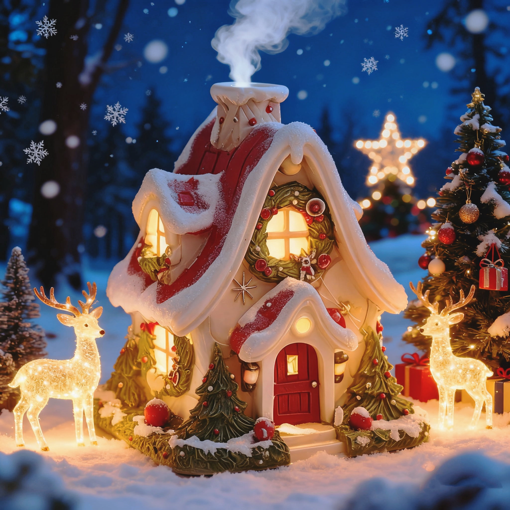 Christmas Cabin Night Light, 3D Resin Cute Ornament, Home Desktop Table ...