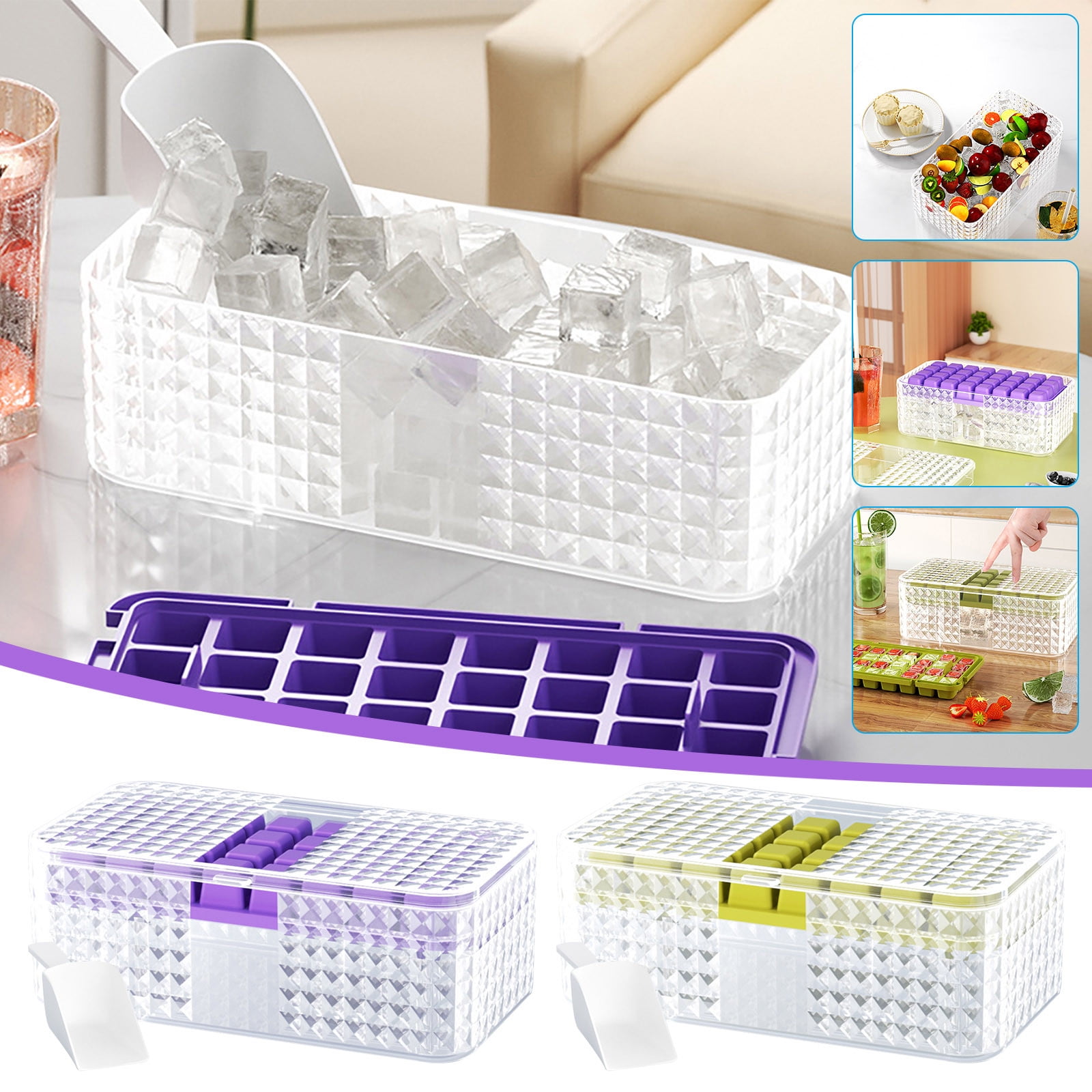 YZEGDCH Clearance!Ice Box Cube Trays with Lid and Bin Easy-Release & Flexible Design BPA Free ...