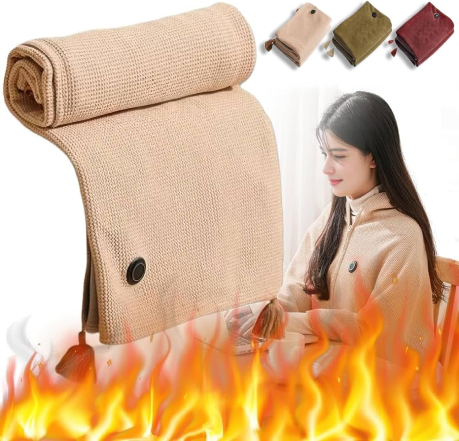 YZEGDCH Fall Portable Heated Shawl - Soft Zippe Heated Blanket ...