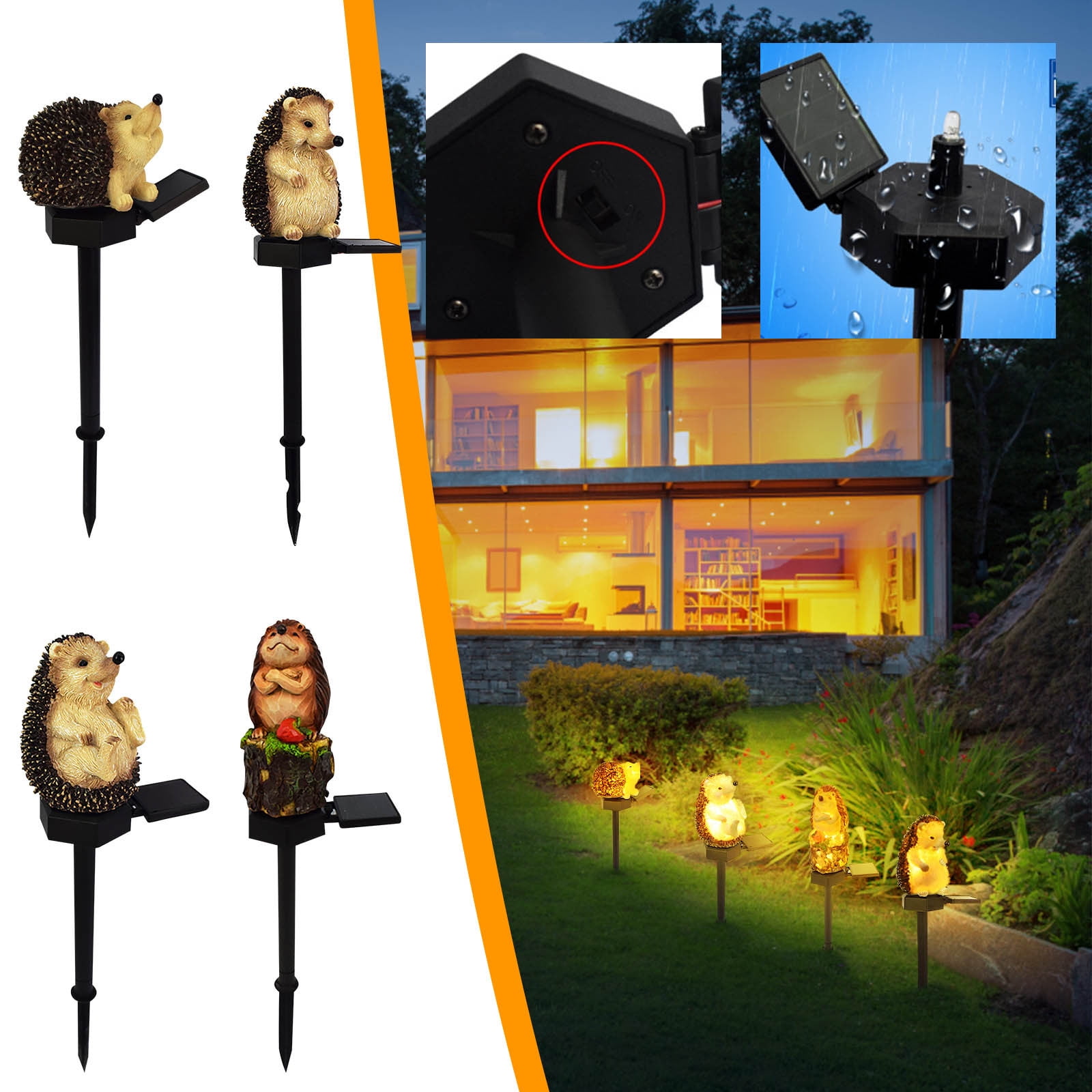 Solar String Lights,Courtyard Solar Lamp,Resin Hedgehog,Outdoor Garden ...