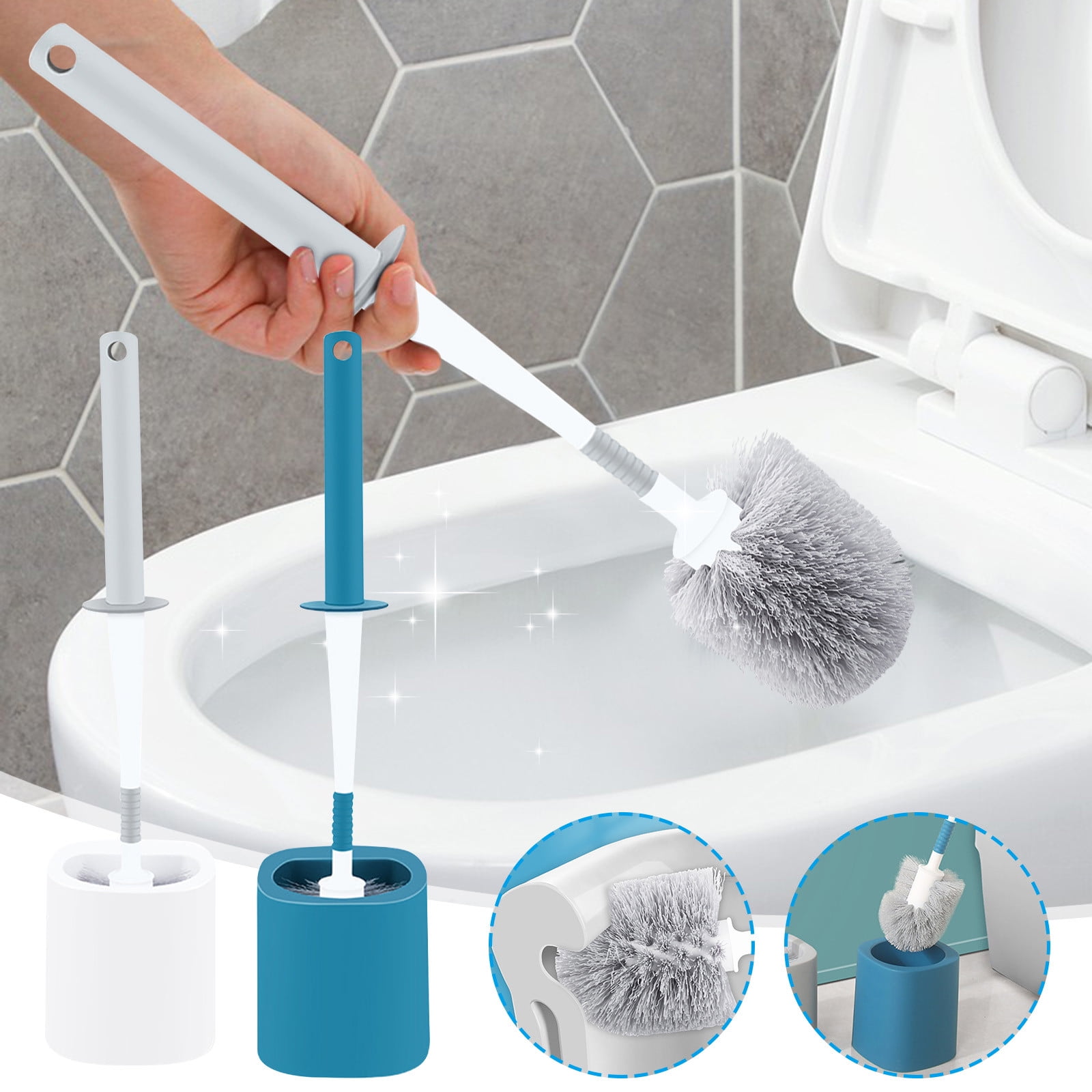 Toilet Brush and Plunger Set Toilet Bowl Brush Deep Cleaning Under Rim ...