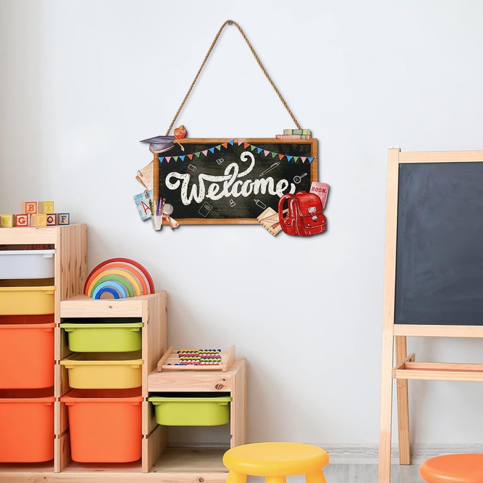 YZHMYR Back To School Classroom Decoration Wooden Chalkboard Welcome ...