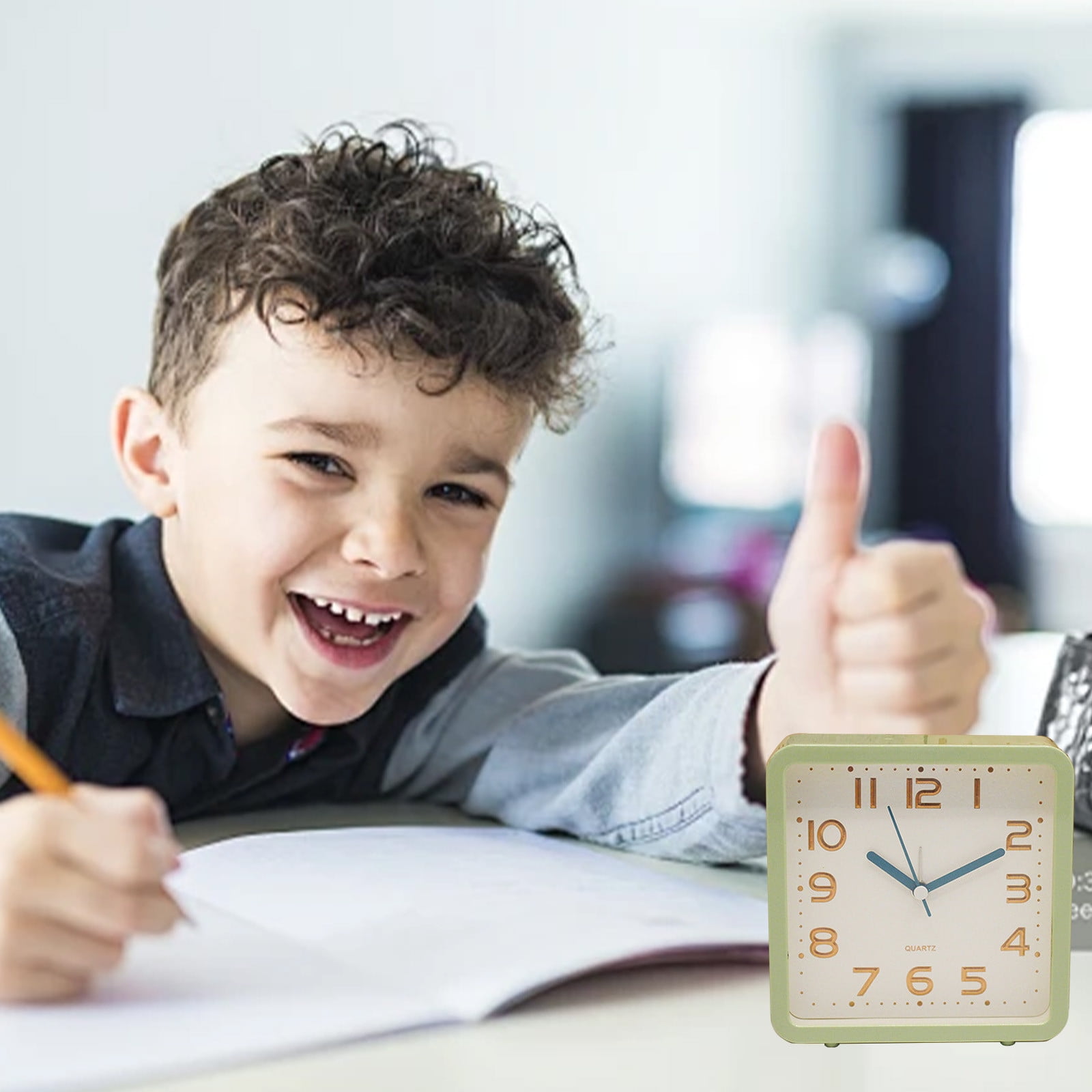 YZHMYR Primary School Student Alarm Clock Cute Green Bedside Desk Clock ...