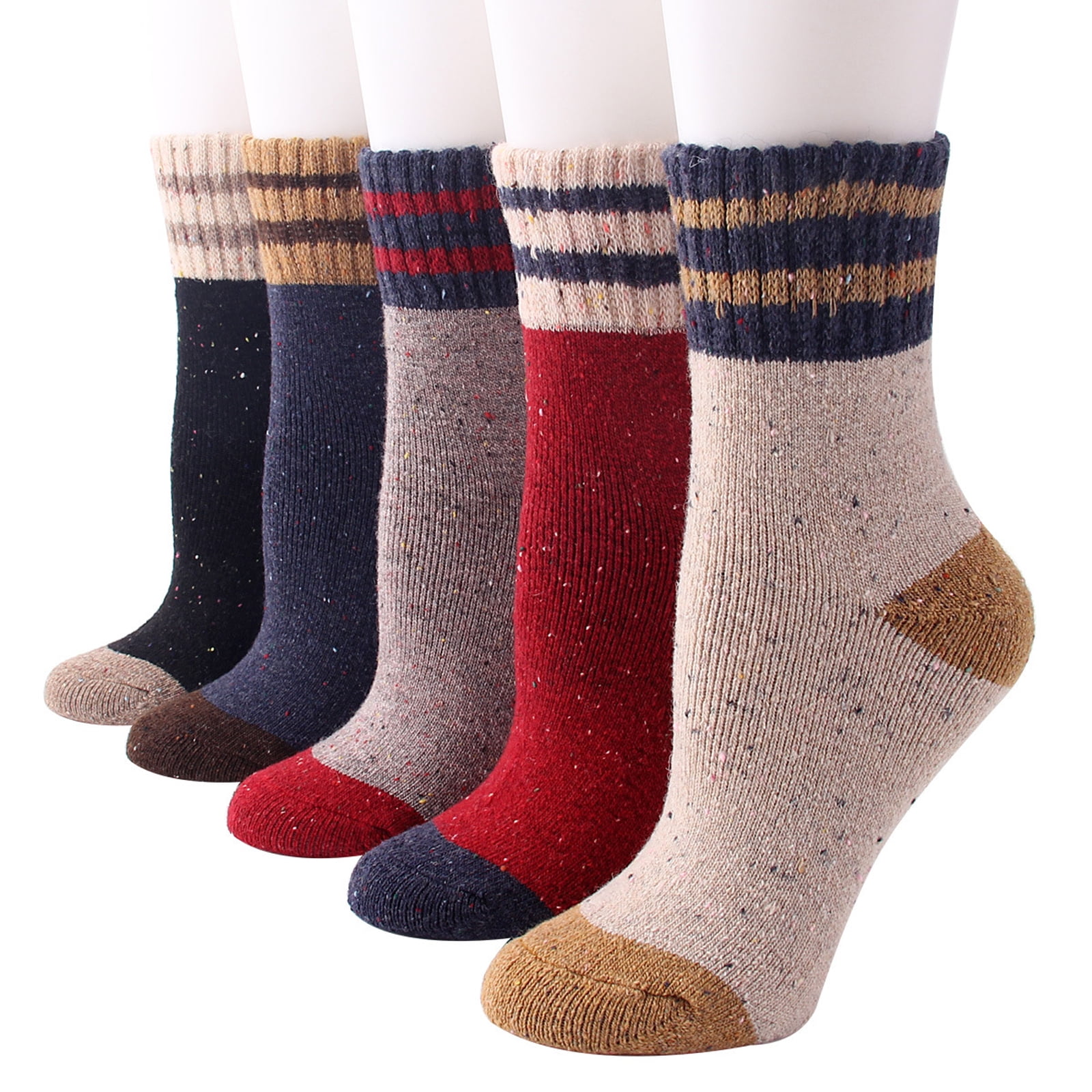YZKKE 5 Pack Womens Winter Warm Thick Cotton Wool Crew Socks ...
