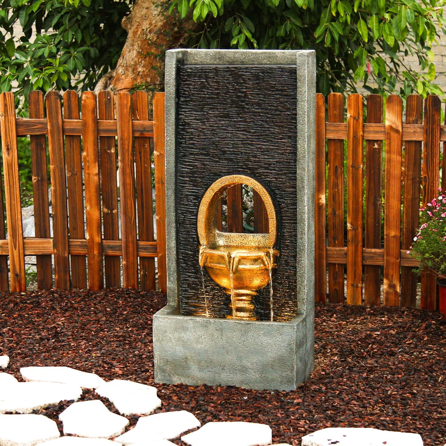 YZM 39.37 Inches Outdoor Water Fountain Garden Waterfall Indoor Modern ...