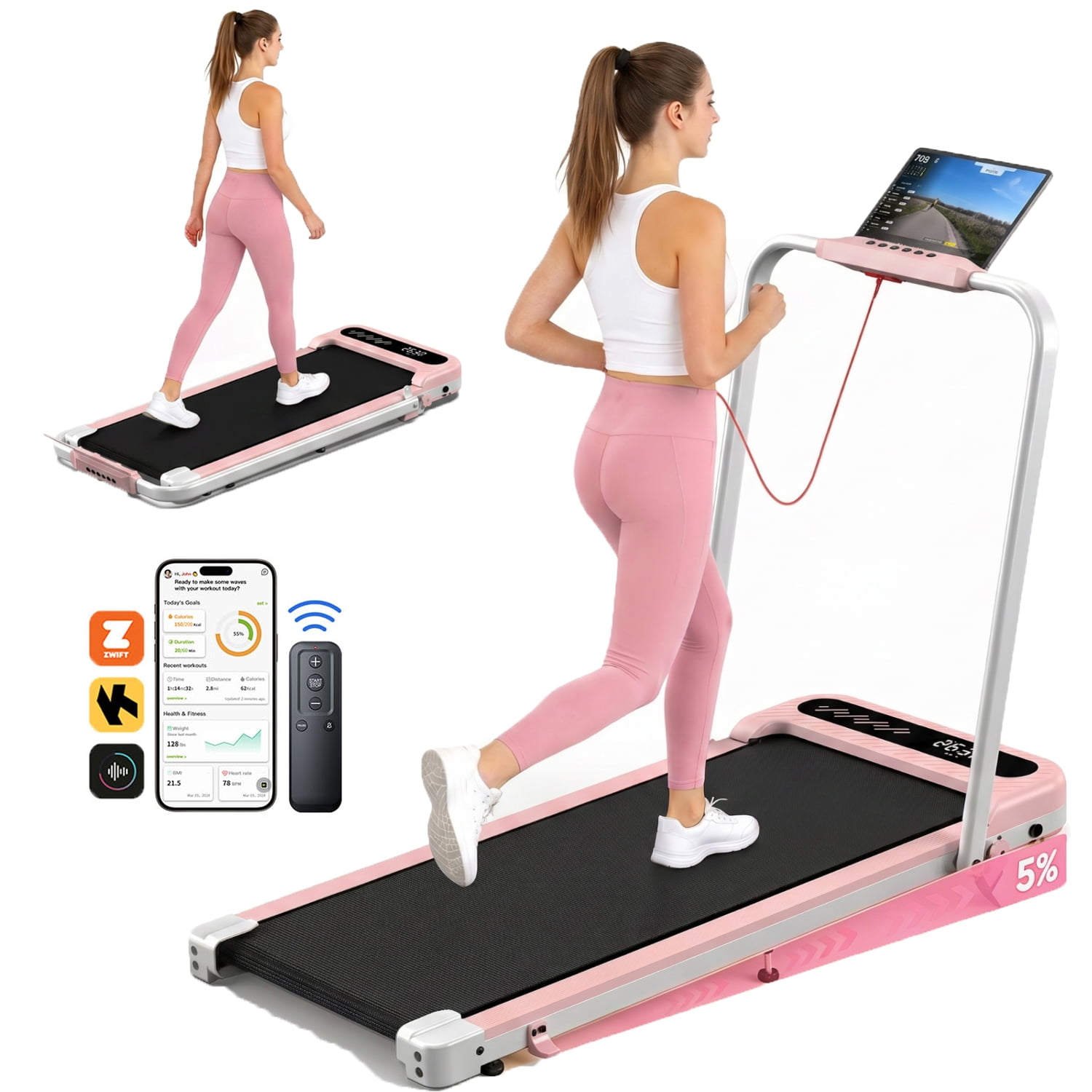 YZRUN Foldable Treadmill with 10% Incline, Under Desk Walking Pad with ...