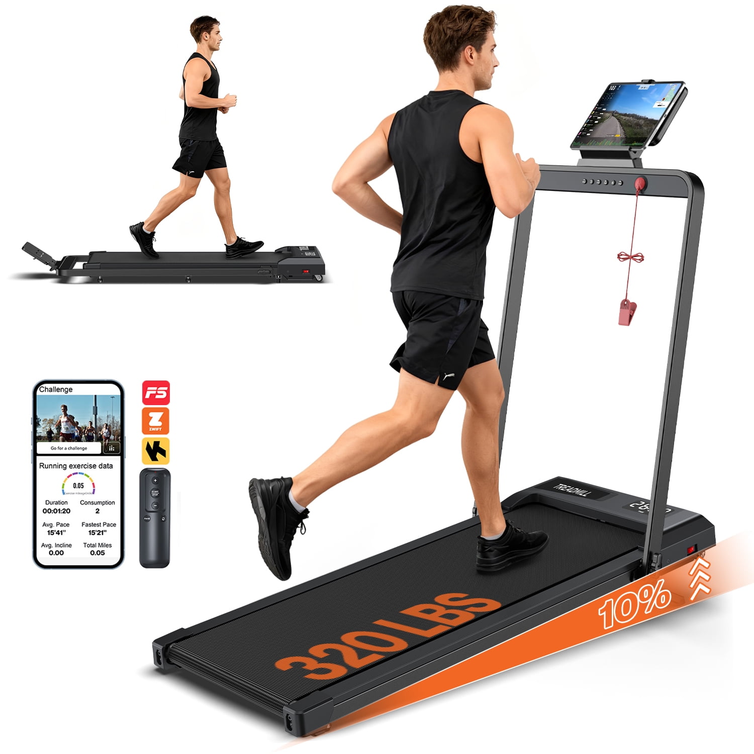 YZRUN Treadmill with Foldable Handle Bar, Under Desk Walking Pad with ...