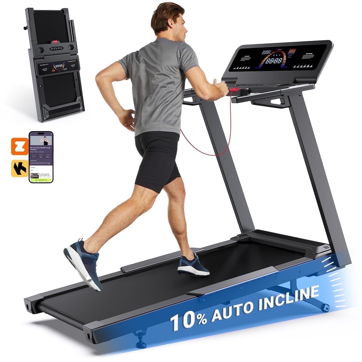 YZRUN Folding Treadmill with Incline Mat with Voice Control, 15% ...