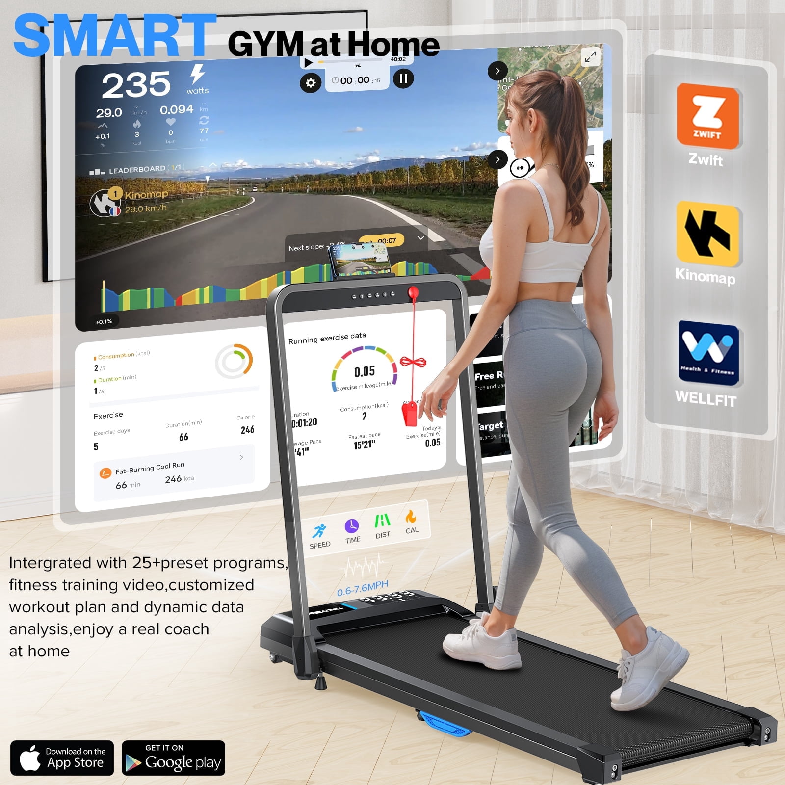 YZRUN Compact Treadmill with Incline, 2.85HP Motor, 350 lbs Capacity ...