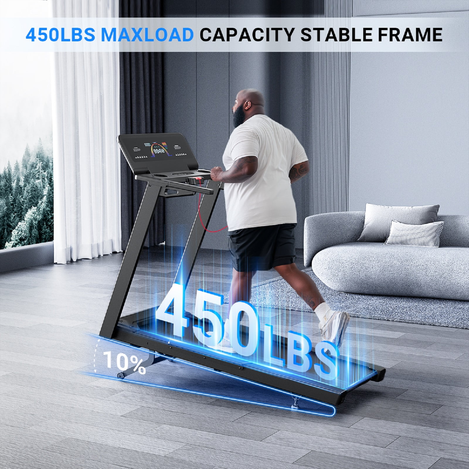 YZRUN Treadmills for Home with Incline, 450 lbs Weight Capacity Quiet ...