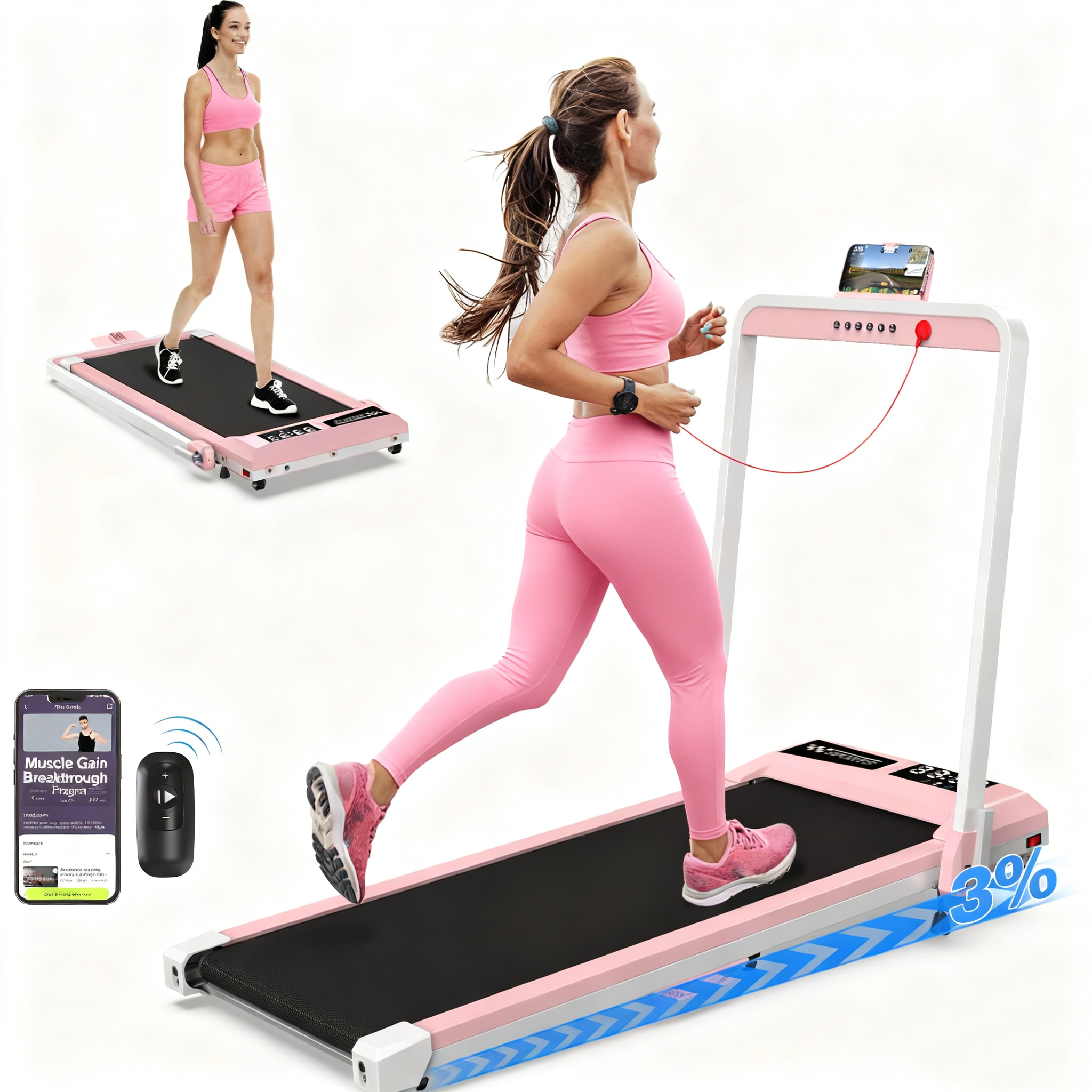 YZRUN Walking Pad Treadmill with Handle Bar, 2.5 HP Under Desk Walking ...