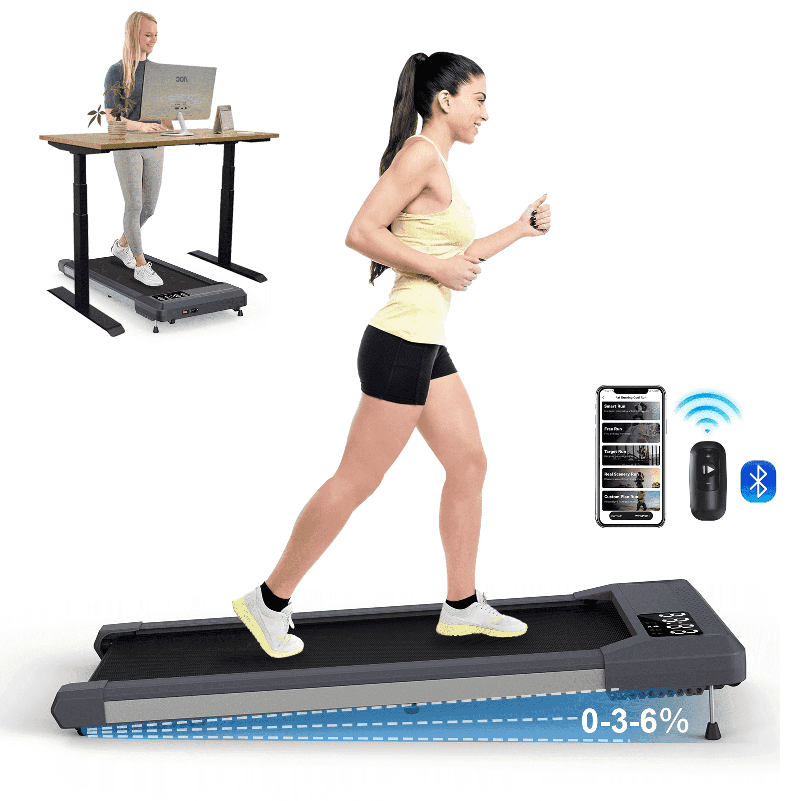 YZRUN Auto Quiet Smart Walking Pad Treadmills with Incline Under Desk ...
