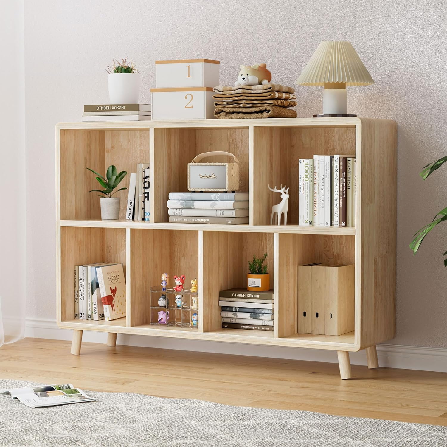 YZU 2-Tier Open Cubes Bookshelf with Legs,7 Cube Storage Organizer ...