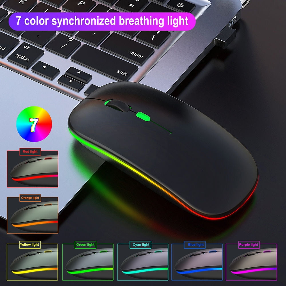 YZUBAOIL Rechargeable Slim Portable Wireless Mouse with LED, USB 2.4GHz ...
