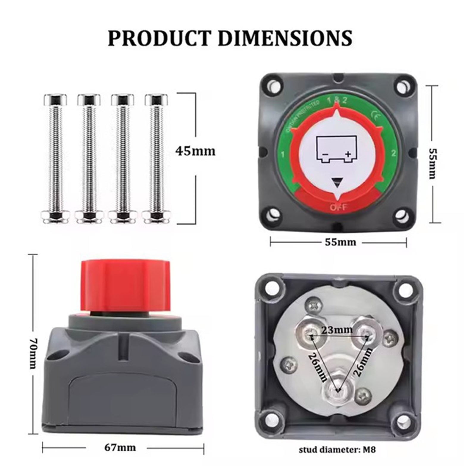 YZWEI 12V Battery Disconnect Switch, 1-2-Both-off Battery Disconnect ...