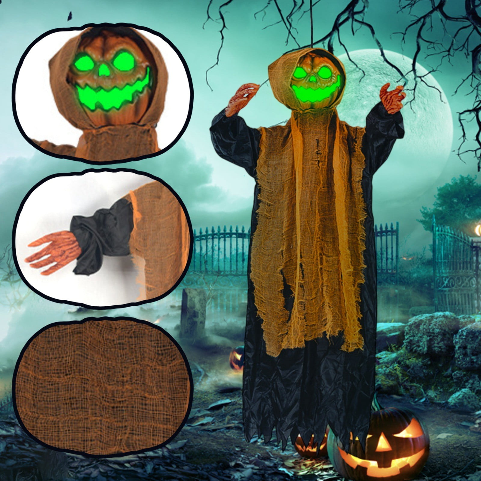 YZWEI Animated Halloween Decorations, 55in Jackolantern Decor, Animated ...