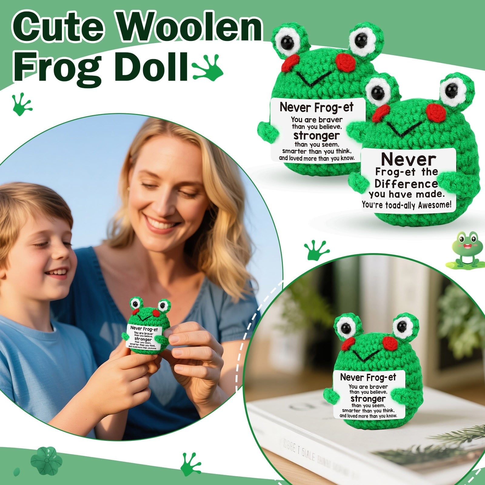 YZWEI Crochet Frog, Positive Crochet Frog Doll, Emotional Support Gift ...