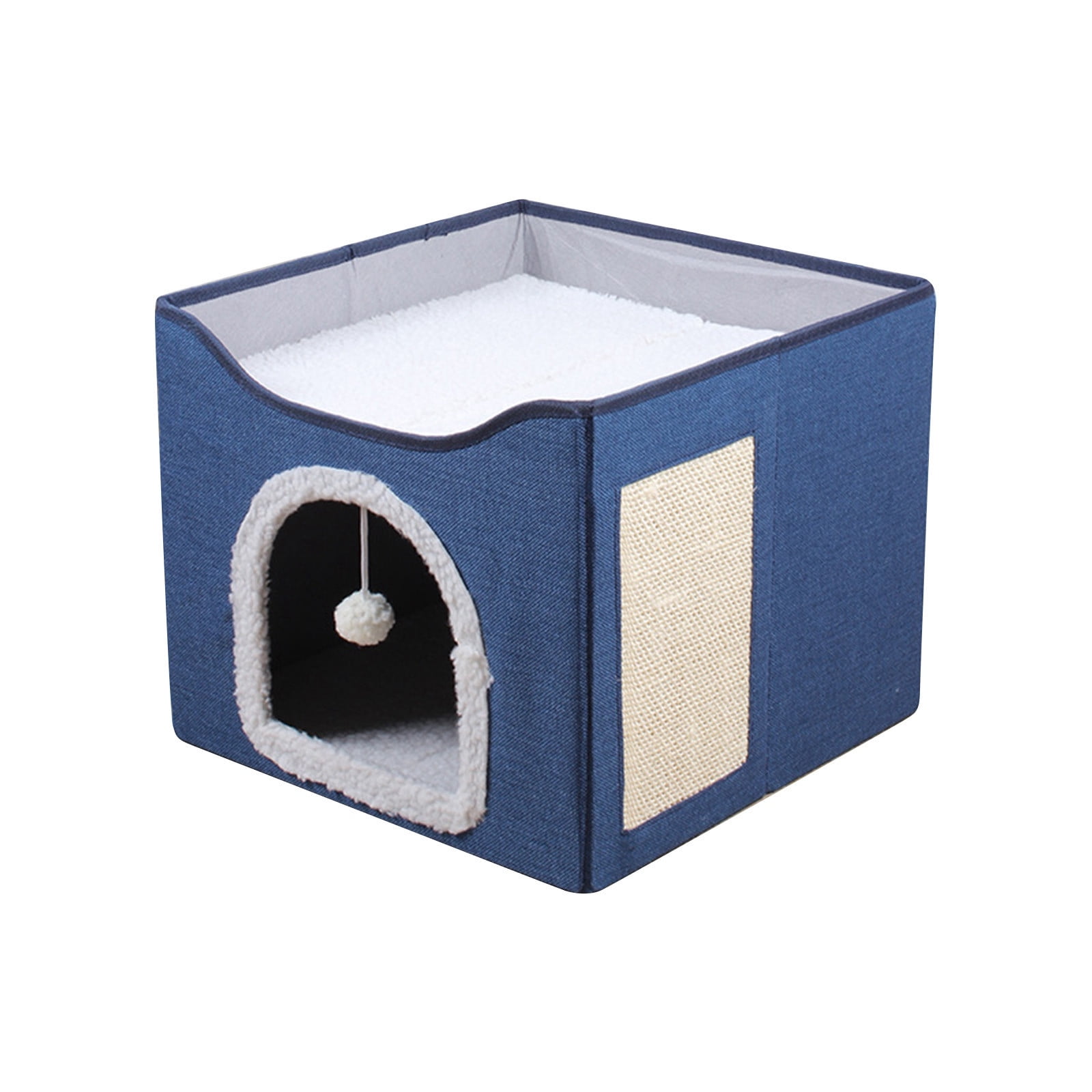 YZWEI Indoor Cat Bed Large Foldable Cat Cave with Hanging Ball Toy Cozy Clouds Blue Soft Pet ...