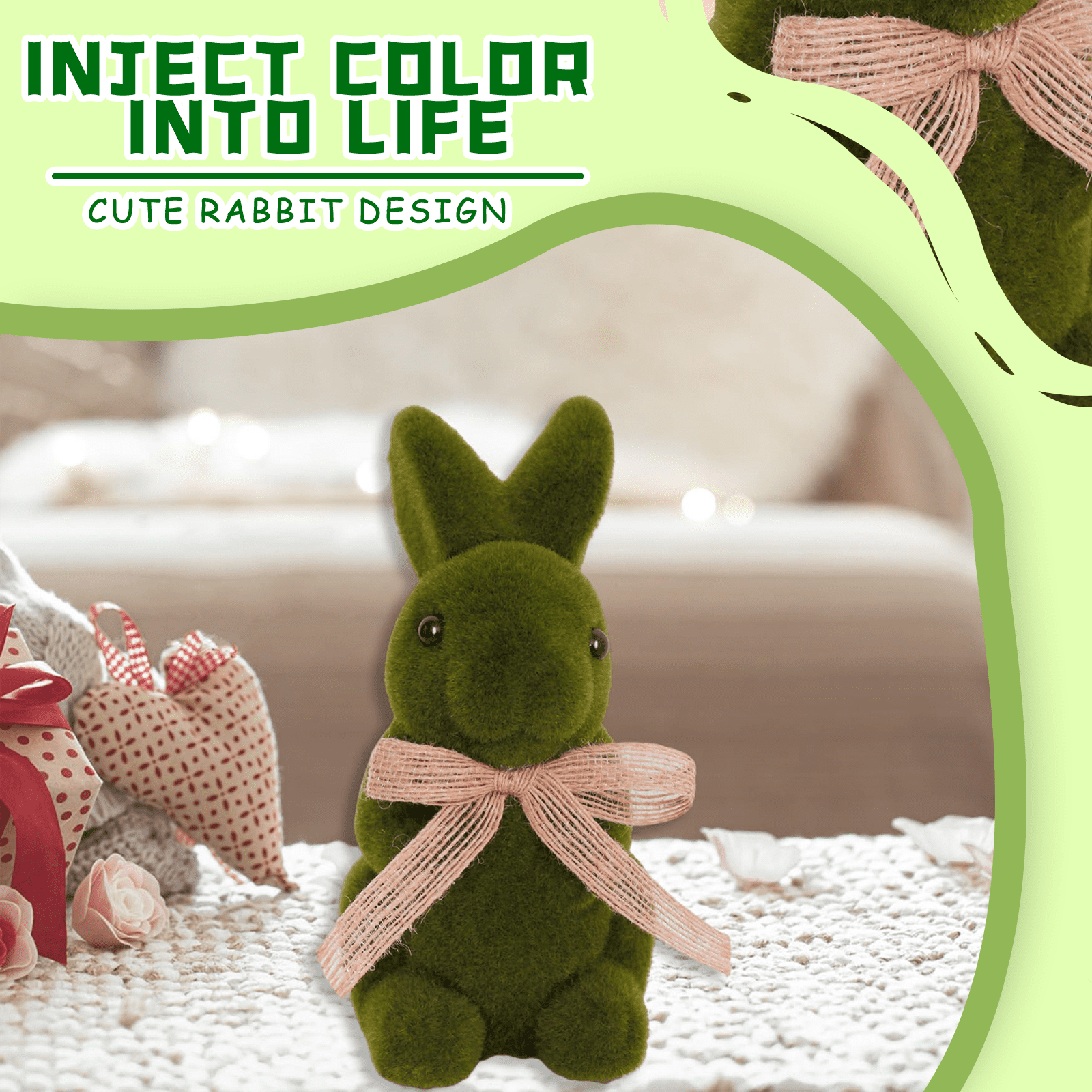 YZWEI Moss Bunnies, Moss Rabbit Decor, Flocked Bunny Decor, Flocked ...