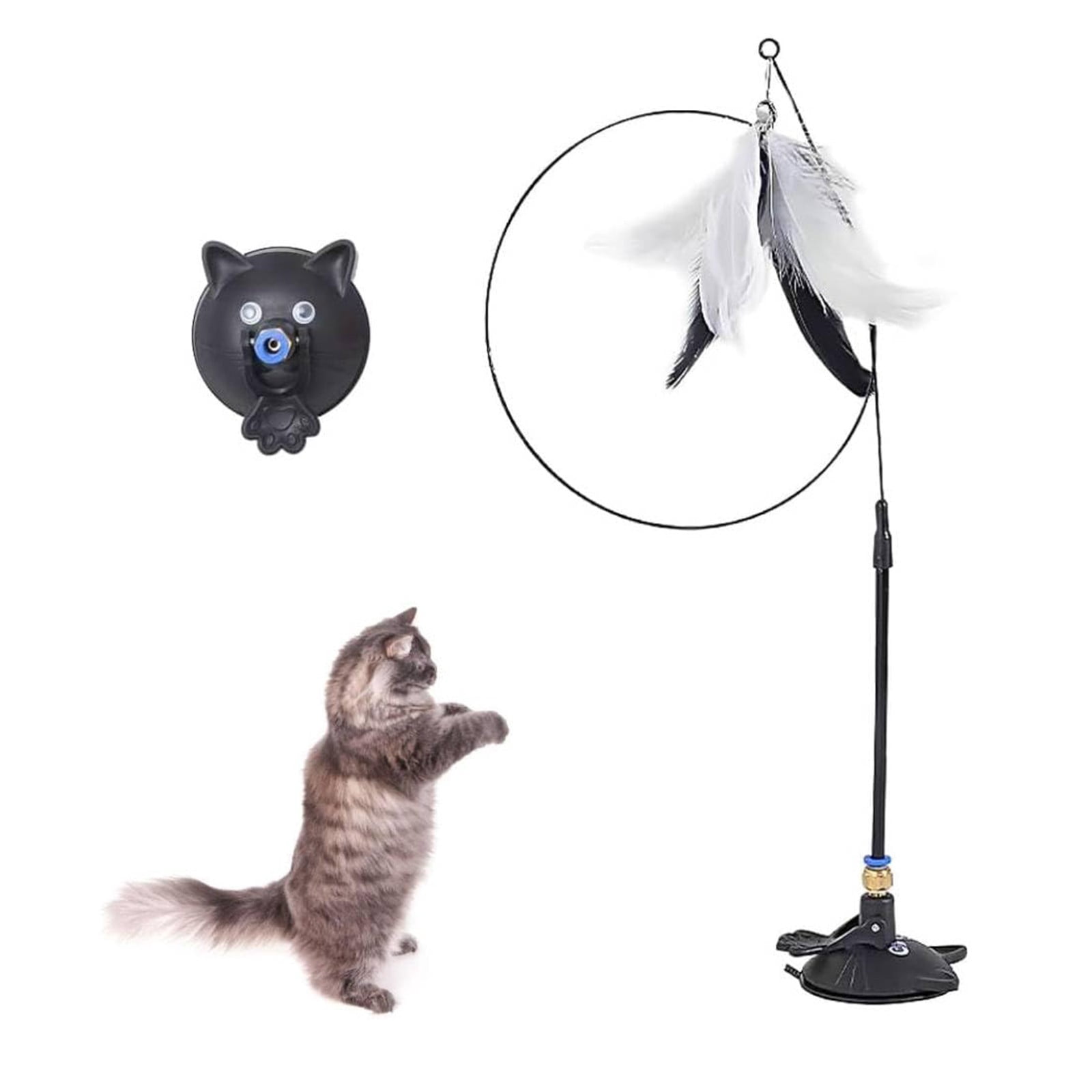 YZWEI New Feather Long Pole and Steel Wire Cat Toy with Suction Cup ...
