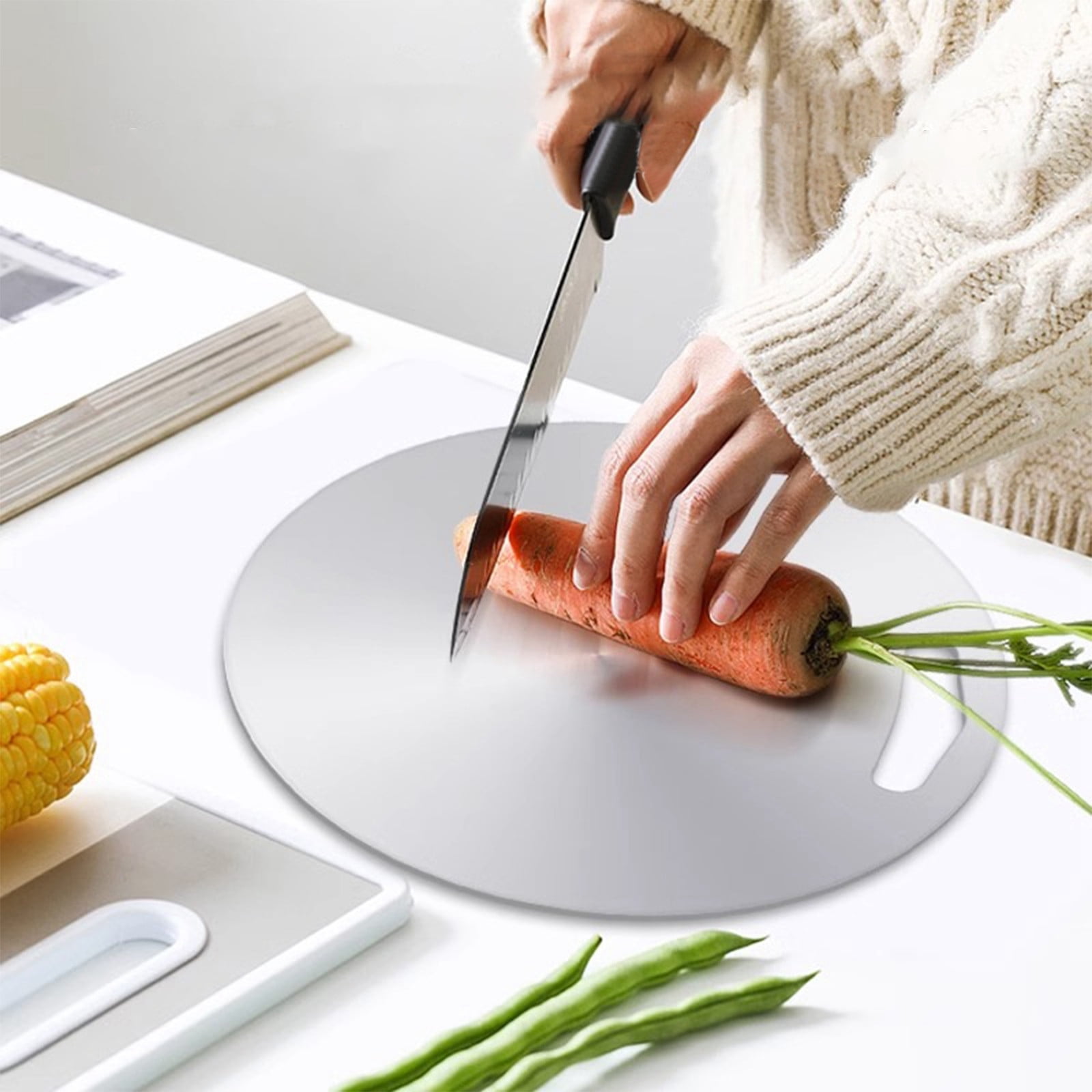 YZWEI Round Cutting Boards, Round 304 Stainless Steel Cutting Board ...