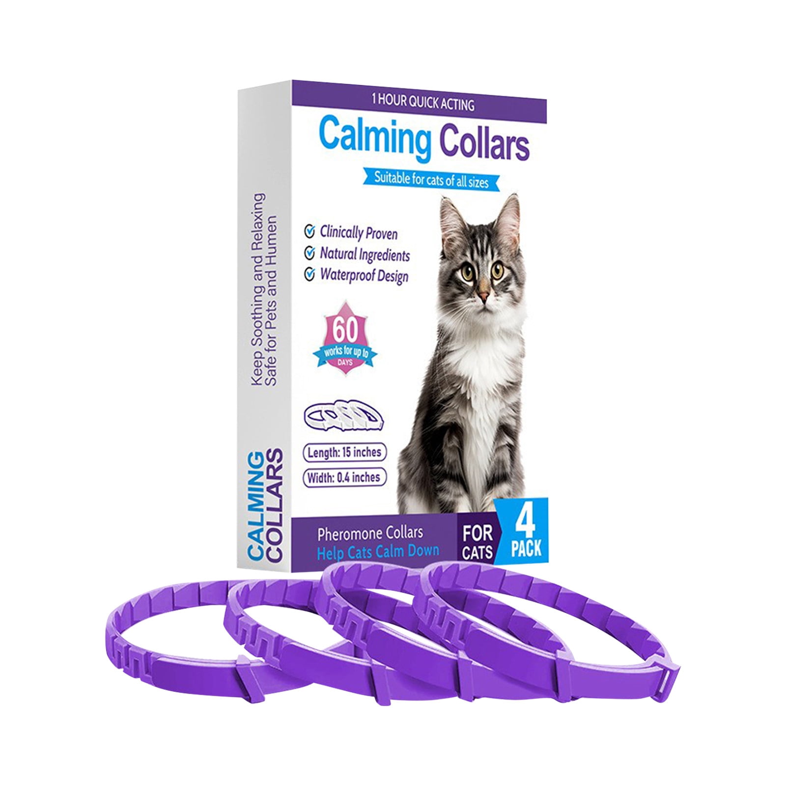 YZWEI Set of 4 Calming Anxiety Relief Collars for Pets, Adjustable and ...