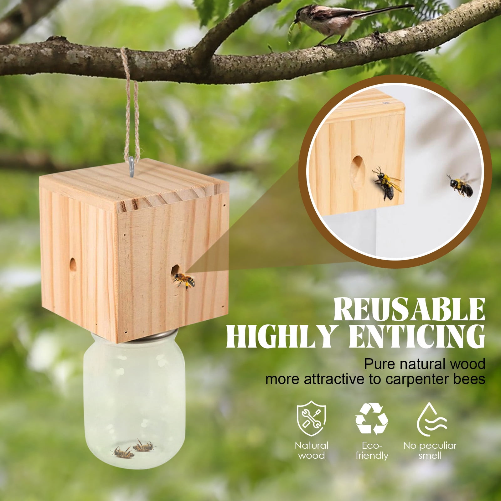 YZWEI Wood Bee Trap - Carpenter Bee Trap - Bee Traps Carpenter ...