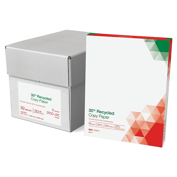 YZY 30% Recycled 8.5" x 11" Copy Paper, 20 lbs., 92 Brightness, 500 ...