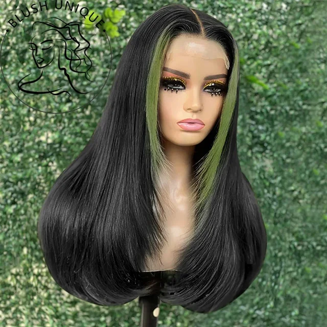 YZZAS Brown Blonde Layered Lace Front Wig Skunk Stripe Cut Synthetic ...