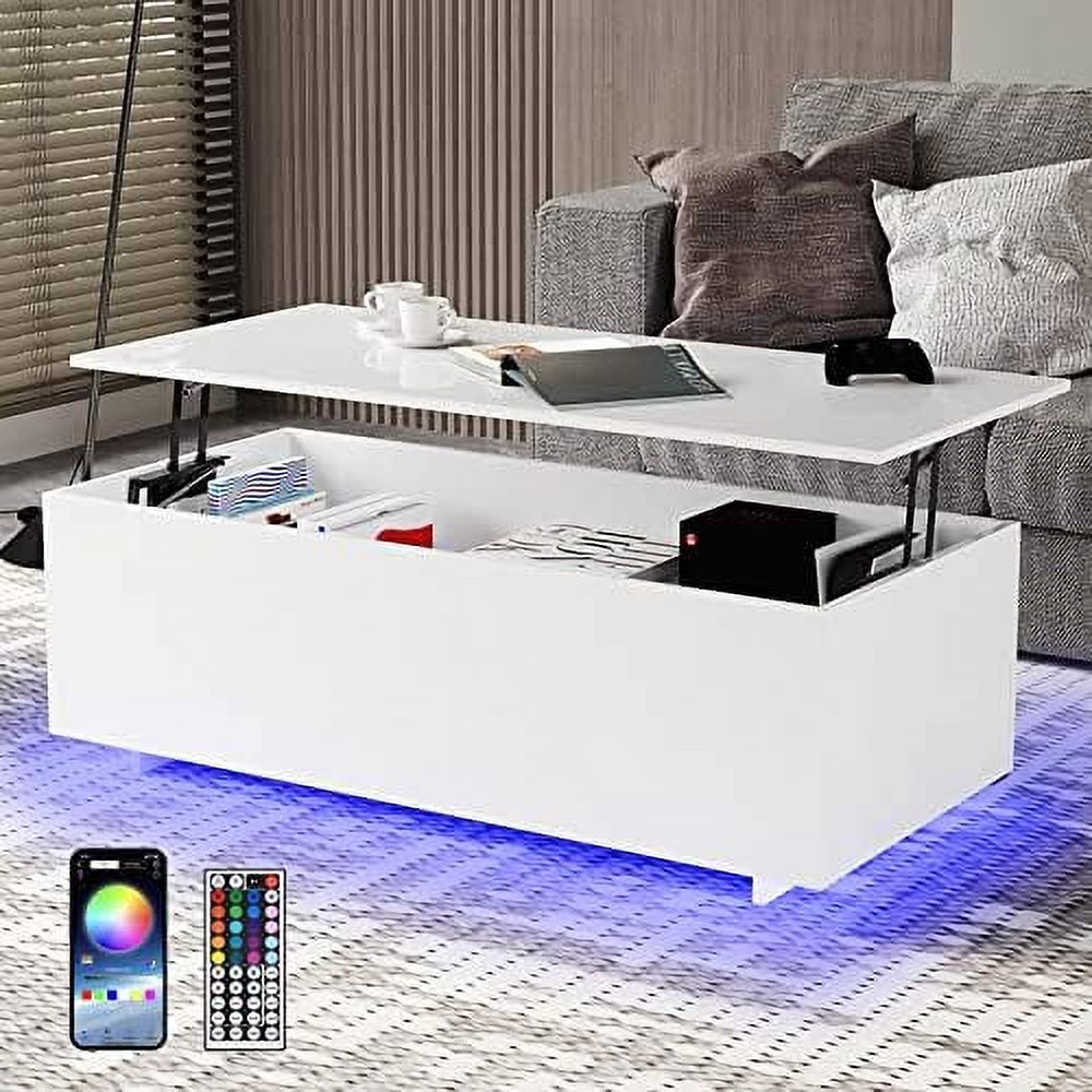 YZboomLife Led Coffee Tables for Living Room - High Gloss Table with ...