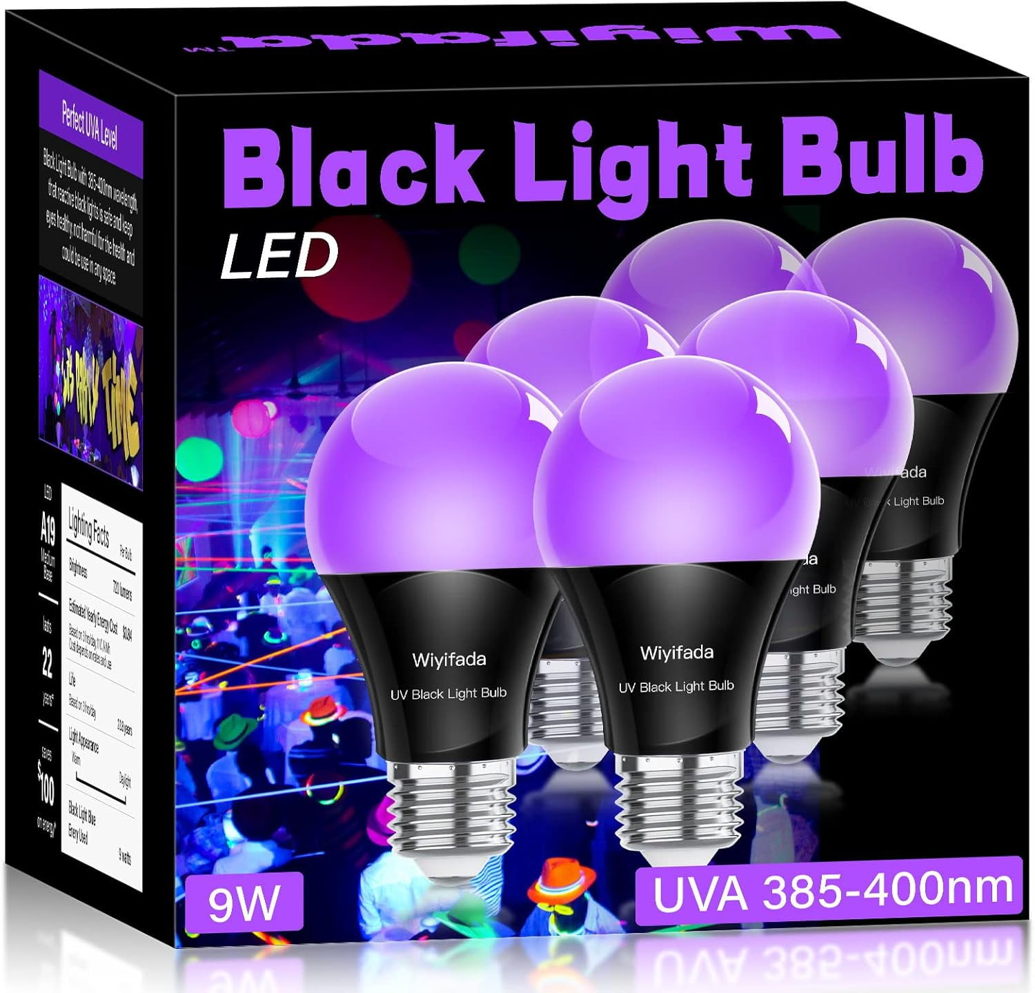 YZhouD LED Black Light Bulbs 2 Pack, A19 9W UV Black Light Replace Up ...