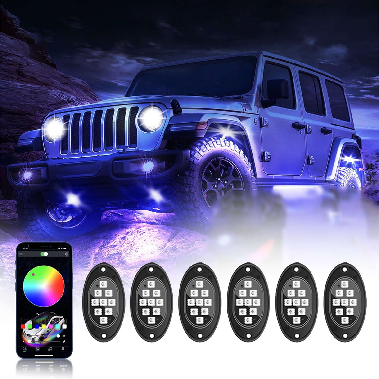 YaChu RGB LED Rock Lights, 16 million RGB colors Lights with Phone App ...