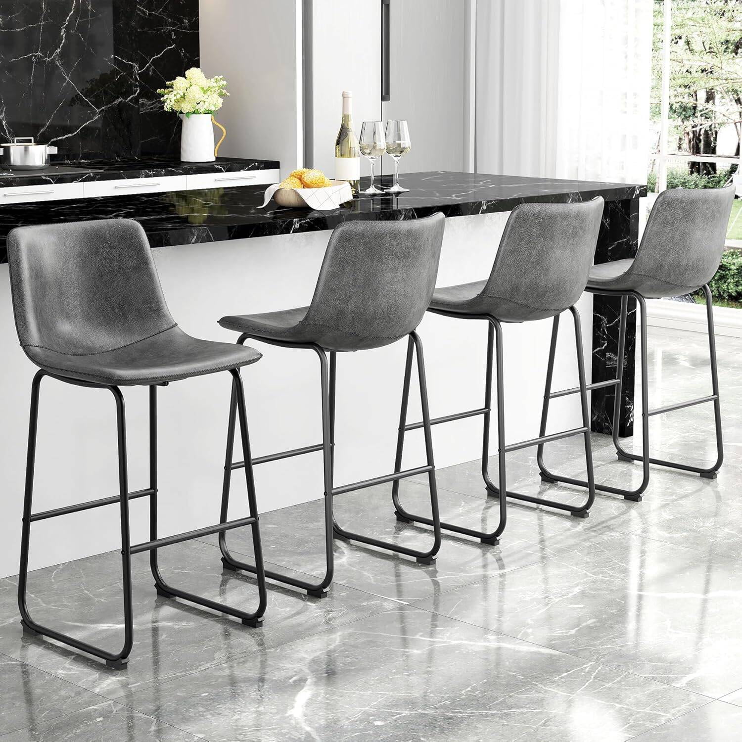 YaFiti Barstools 30'' PU Leather Counter Height Bar Stools Set of 6 ...