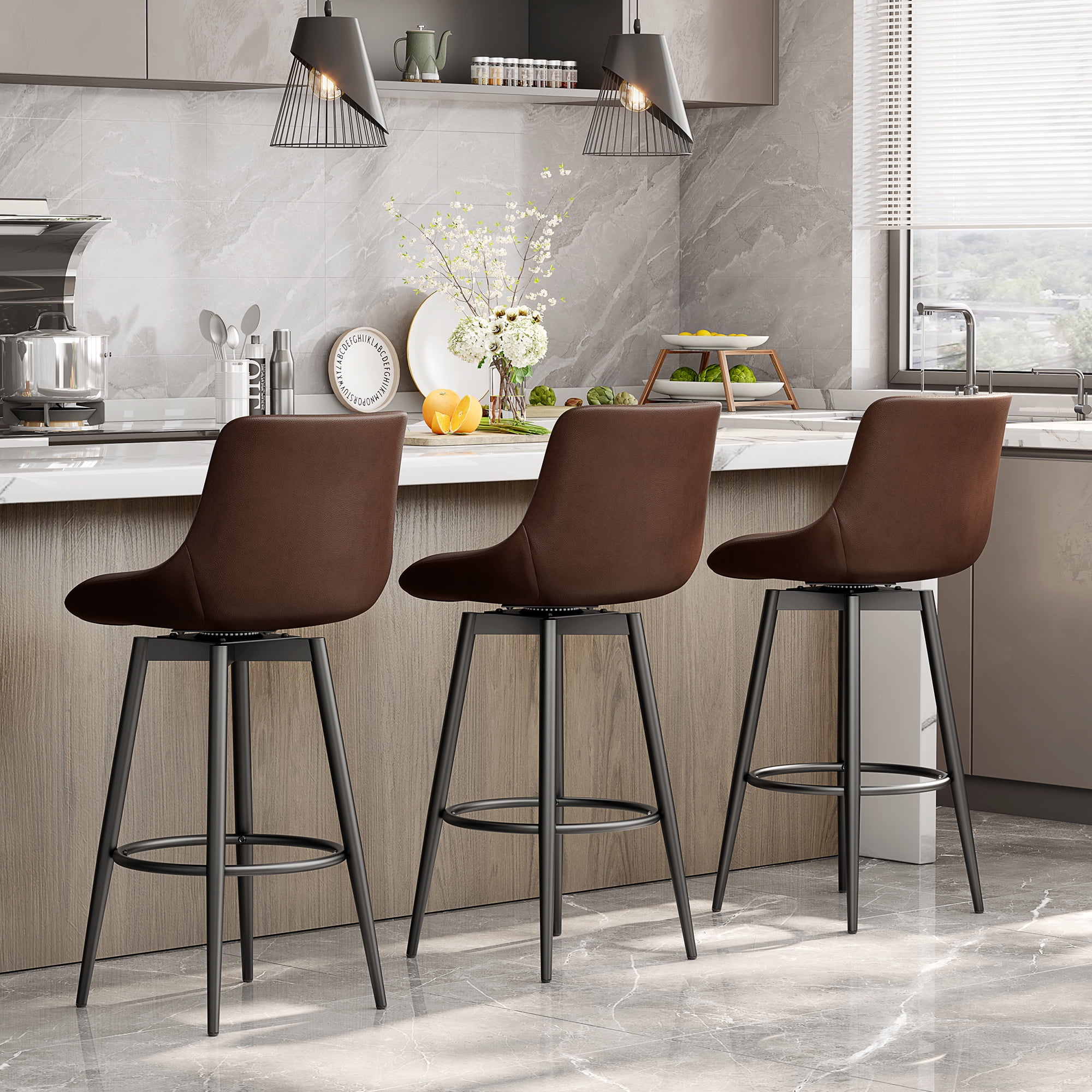YaFiti Swivel Bar Stools with Back Sets of 4, 26 Counter Height Bar ...