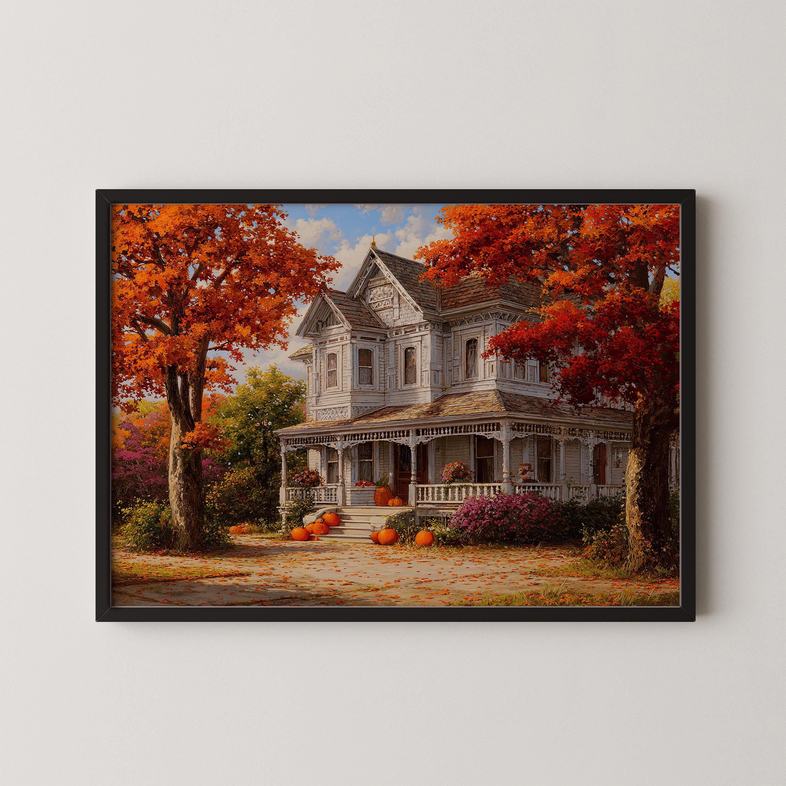 YaHaku Autumn Victorian House Art Poster: Cozy Fall Decor - Walmart.com