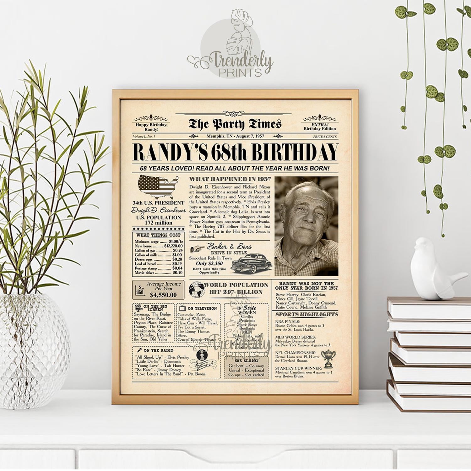 YaHaku Back in 1957 Newspaper Page, Last Minute 68th Birthday Gift ...