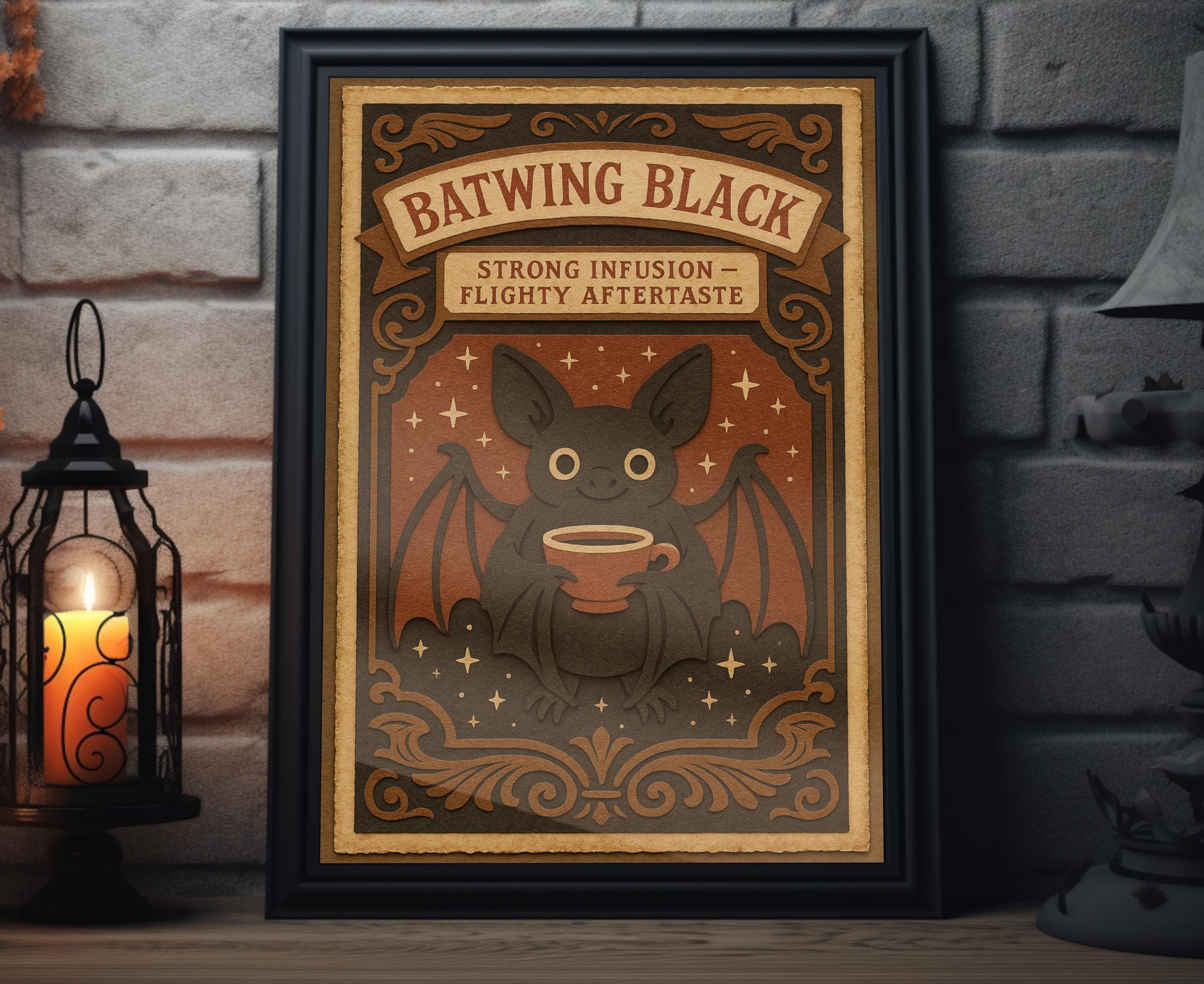 YaHaku Batwing Black Faux Paper Collage Art Print | Halloween Wall Art ...