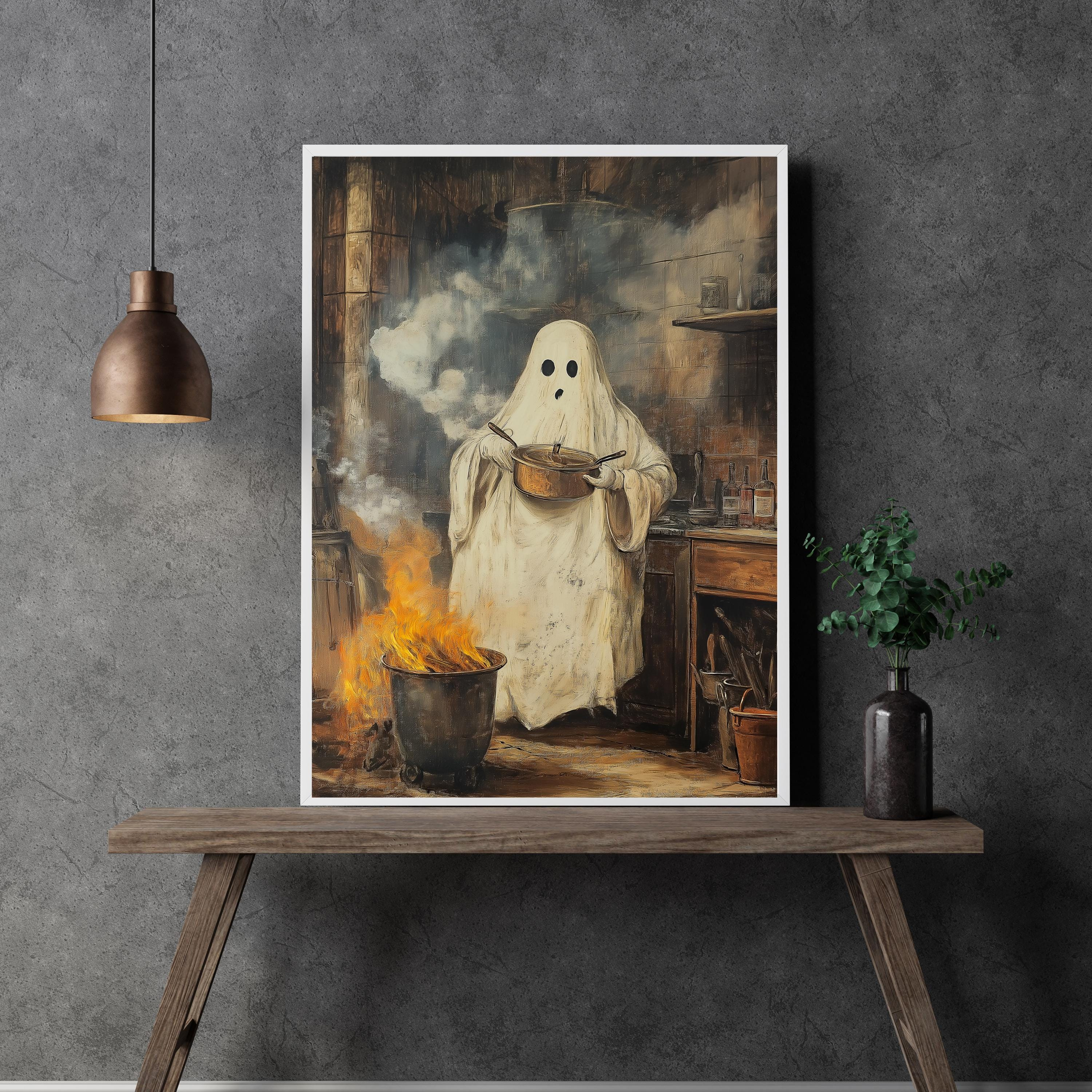 YaHaku Clumsy Ghost in Kitchen Wall Art, Funny Ghost Halloween print ...