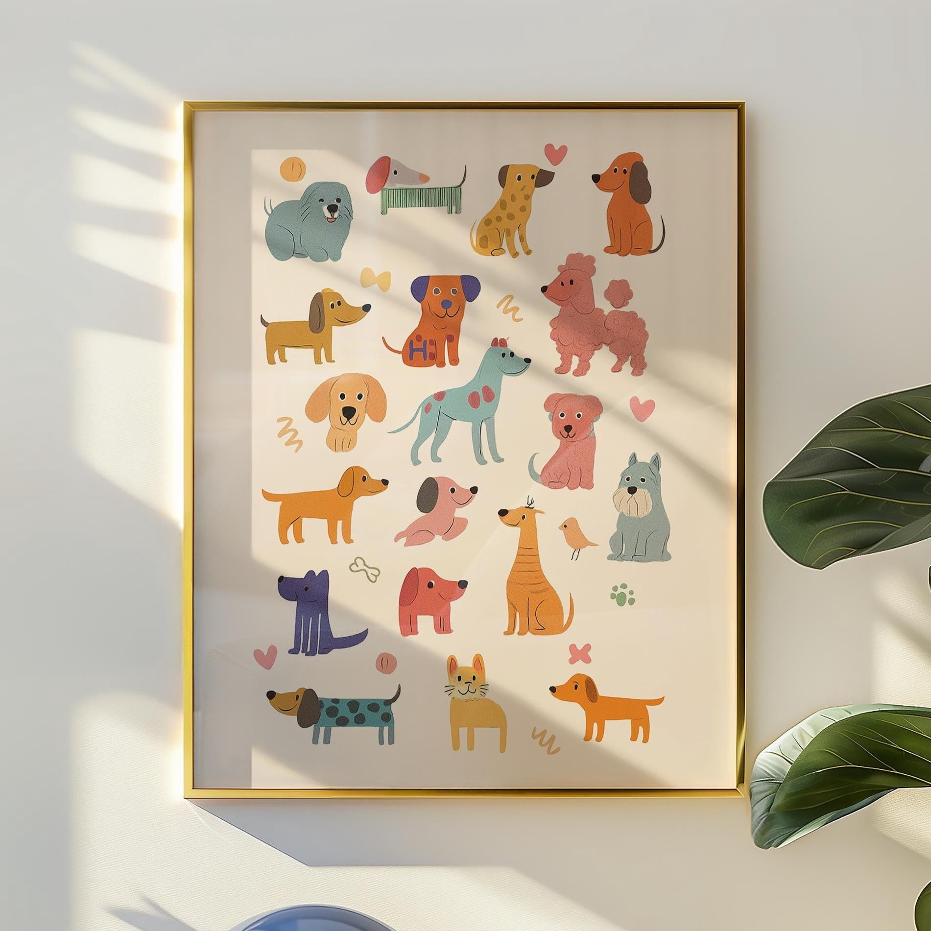 YaHaku Cute Dog Wall Art Colorful Dog Breeds Poster for Room Decor Dog ...