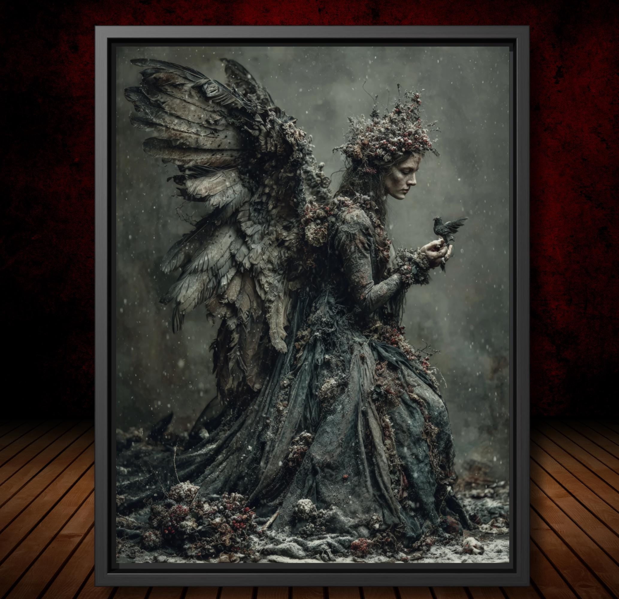 YaHaku Dark Forest Fallen Angel Art Print Gothic Goddess Wall Art ...