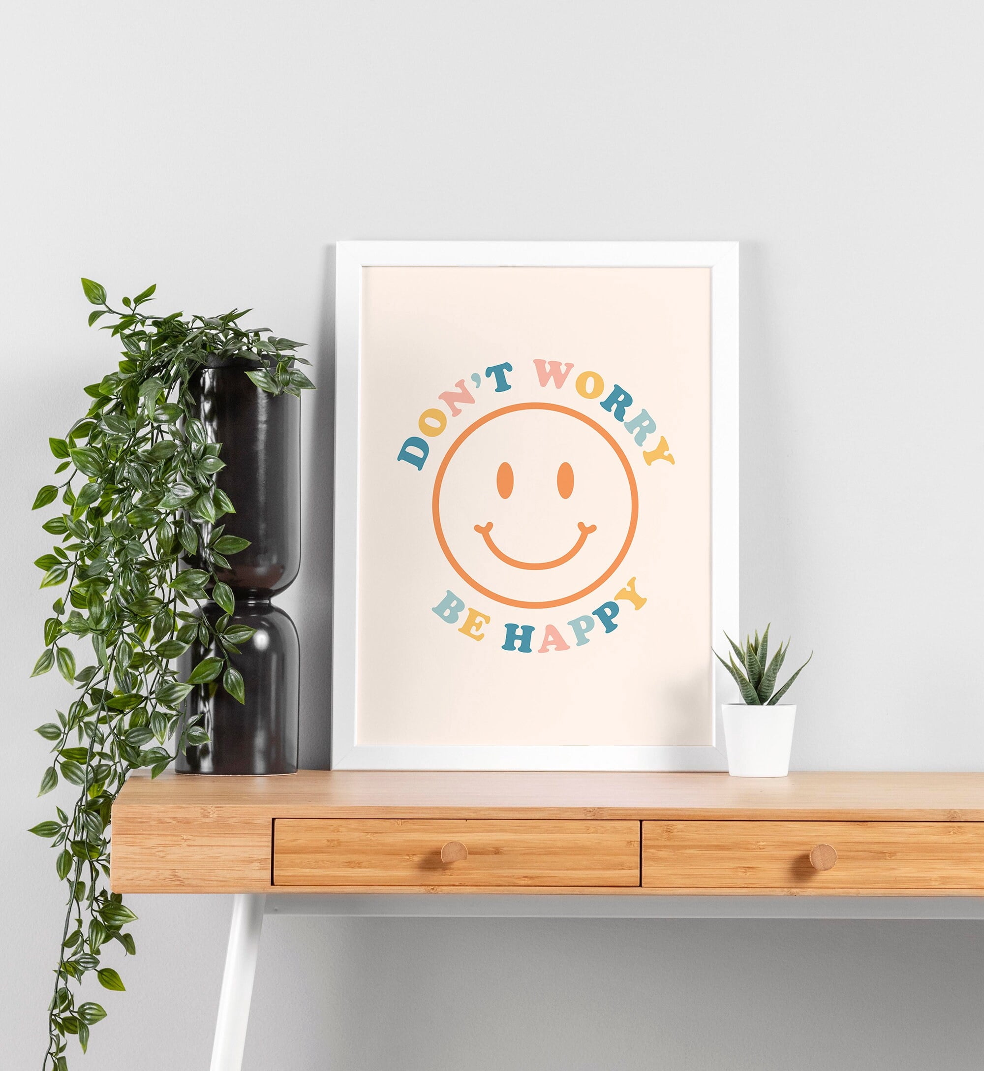 YaHaku Don't Worry Be Happy Poster, Retro Happy Face Art, 70s Aesthetic ...