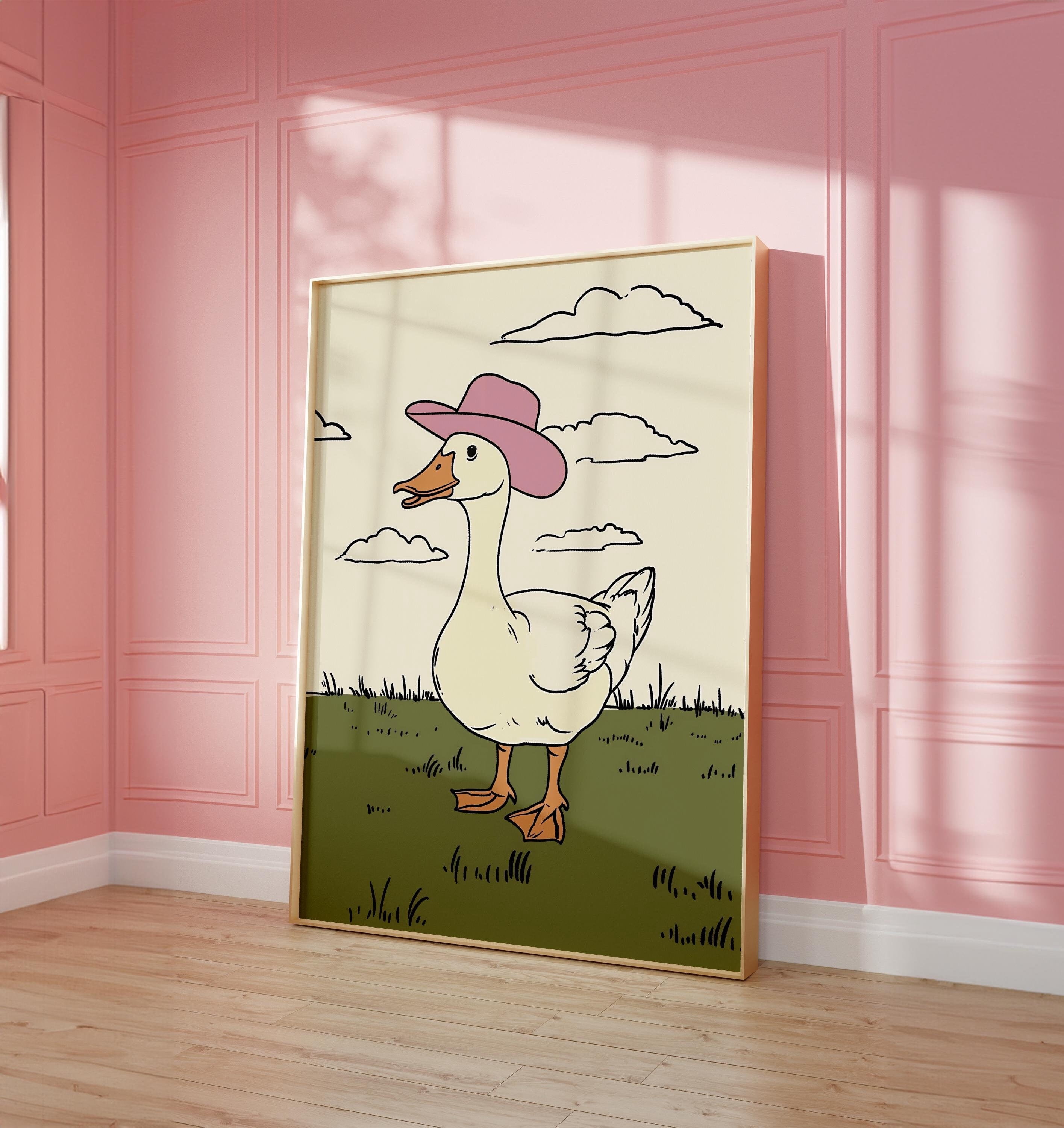 YaHaku Duck in Cowboy Hat in a Field Print • Retro Howdy Cowgirl Poster ...