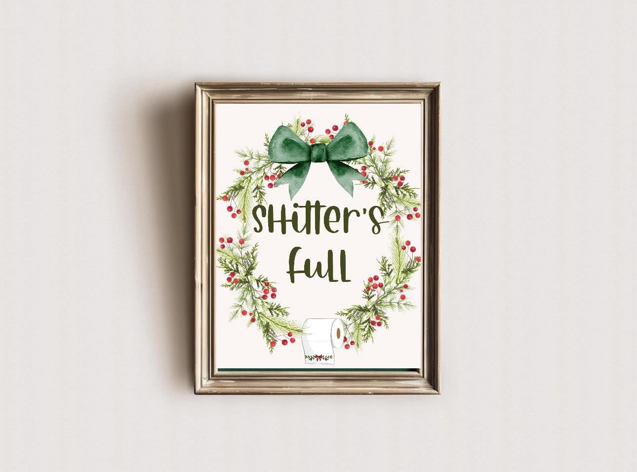 YaHaku Funny Christmas Bathroom Sign | Shitter's Full Holiday Wreath ...