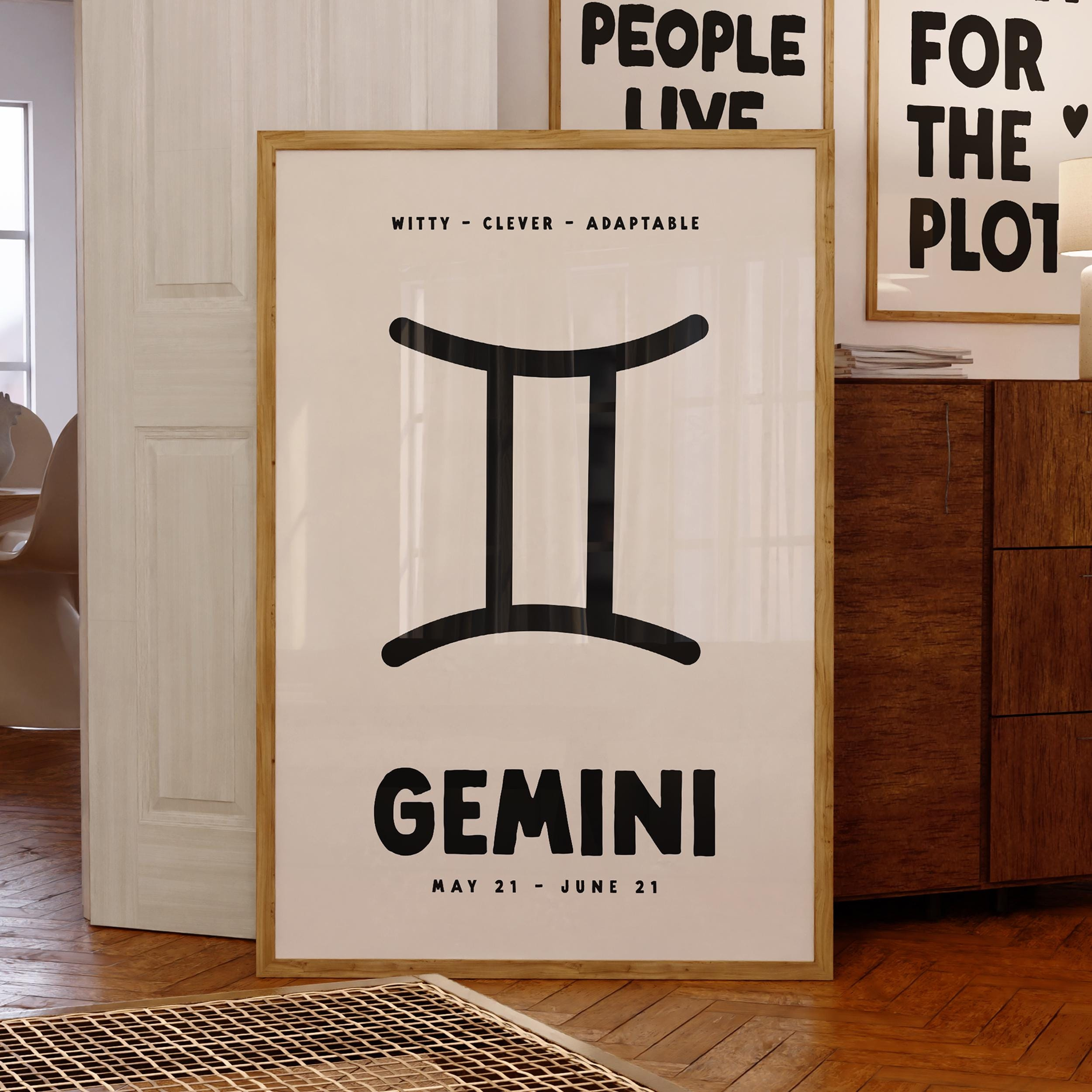 YaHaku Gemini Zodiac Print, Astrology Star Sign Poster, Digital ...