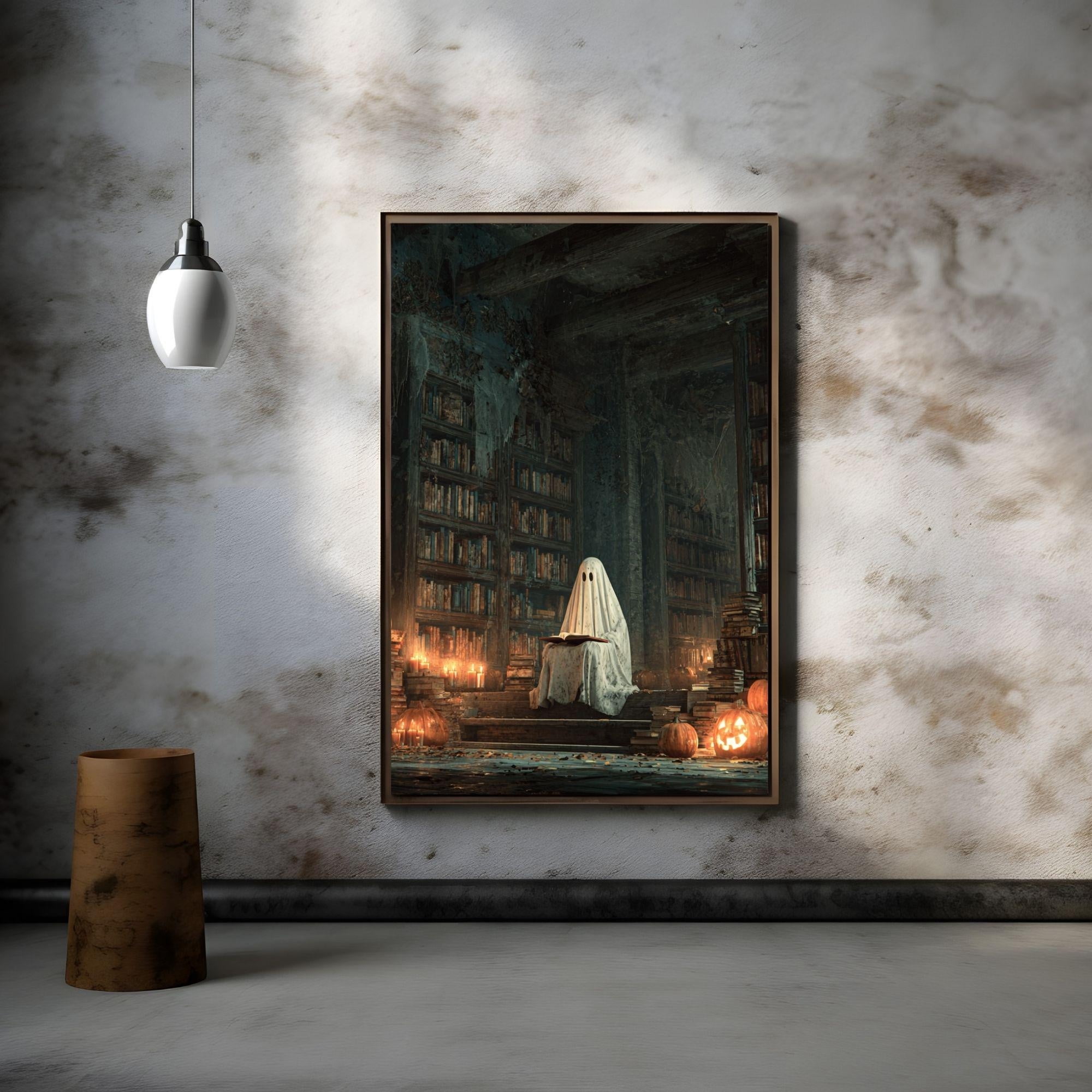YaHaku Gothic Ghost Halloween Poster Haunted Library Wall Art Dark ...