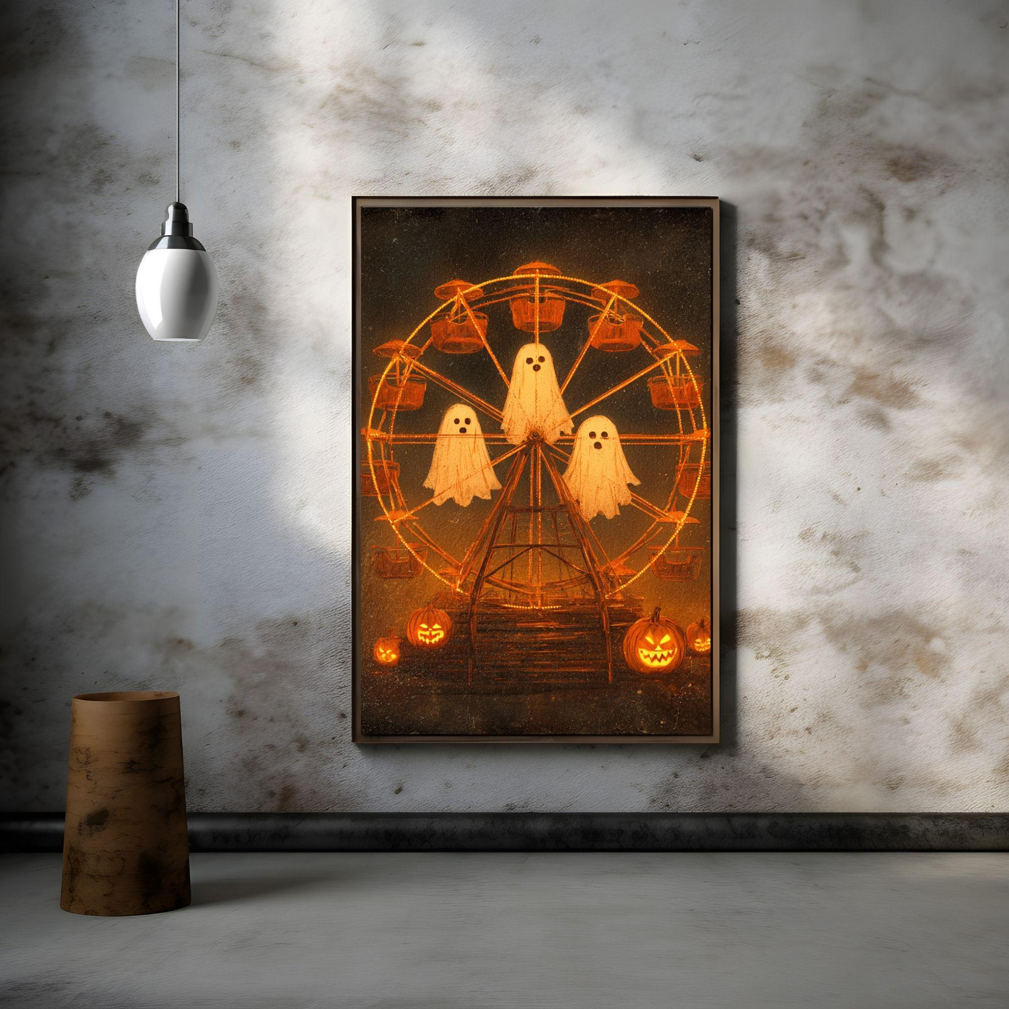YaHaku Halloween Ghost Ferris Wheel Poster Spooky Carnival Wall Art ...
