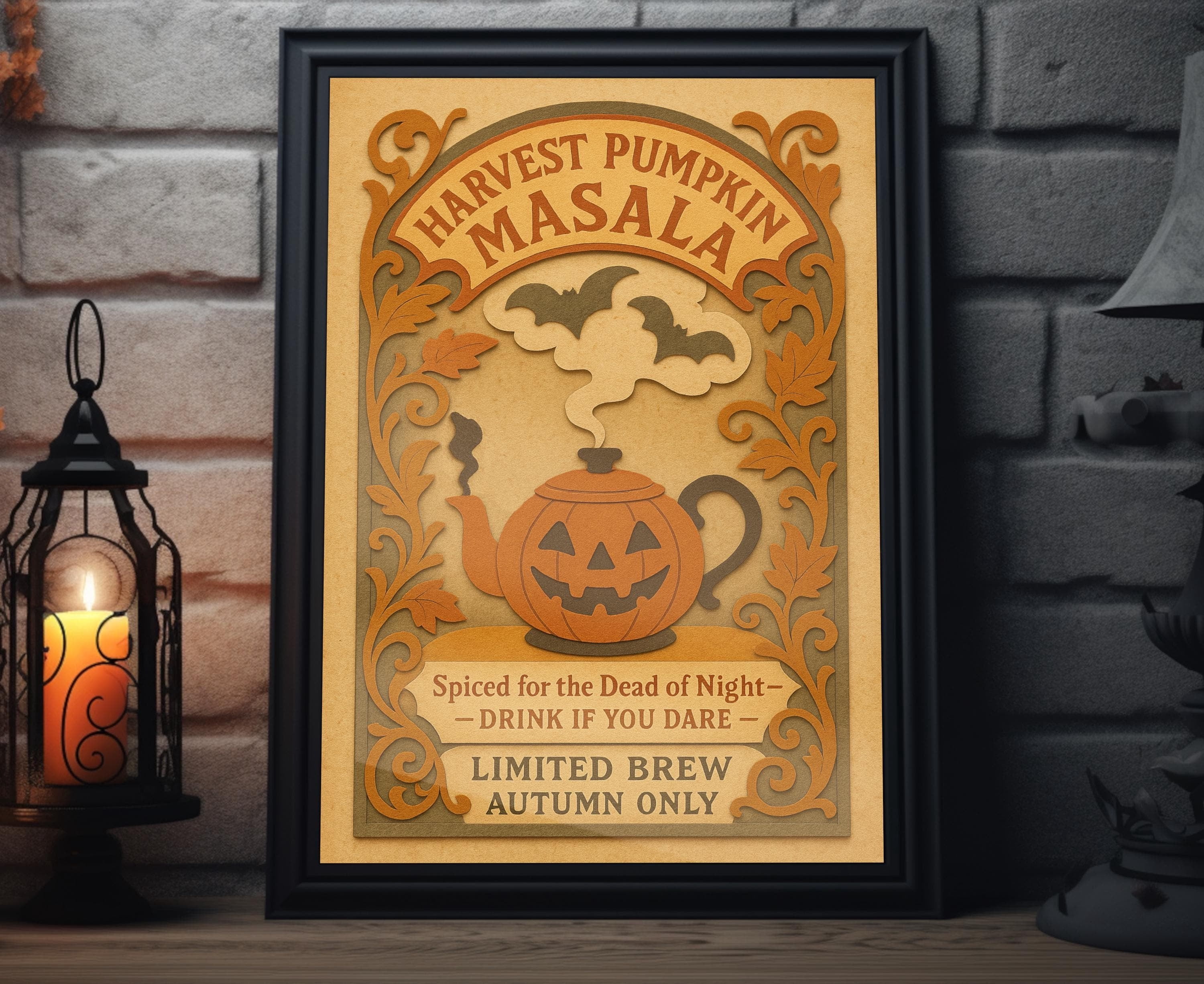 YaHaku Harvest Pumpkin Masala Tea Label Faux Paper Collage Art Print ...