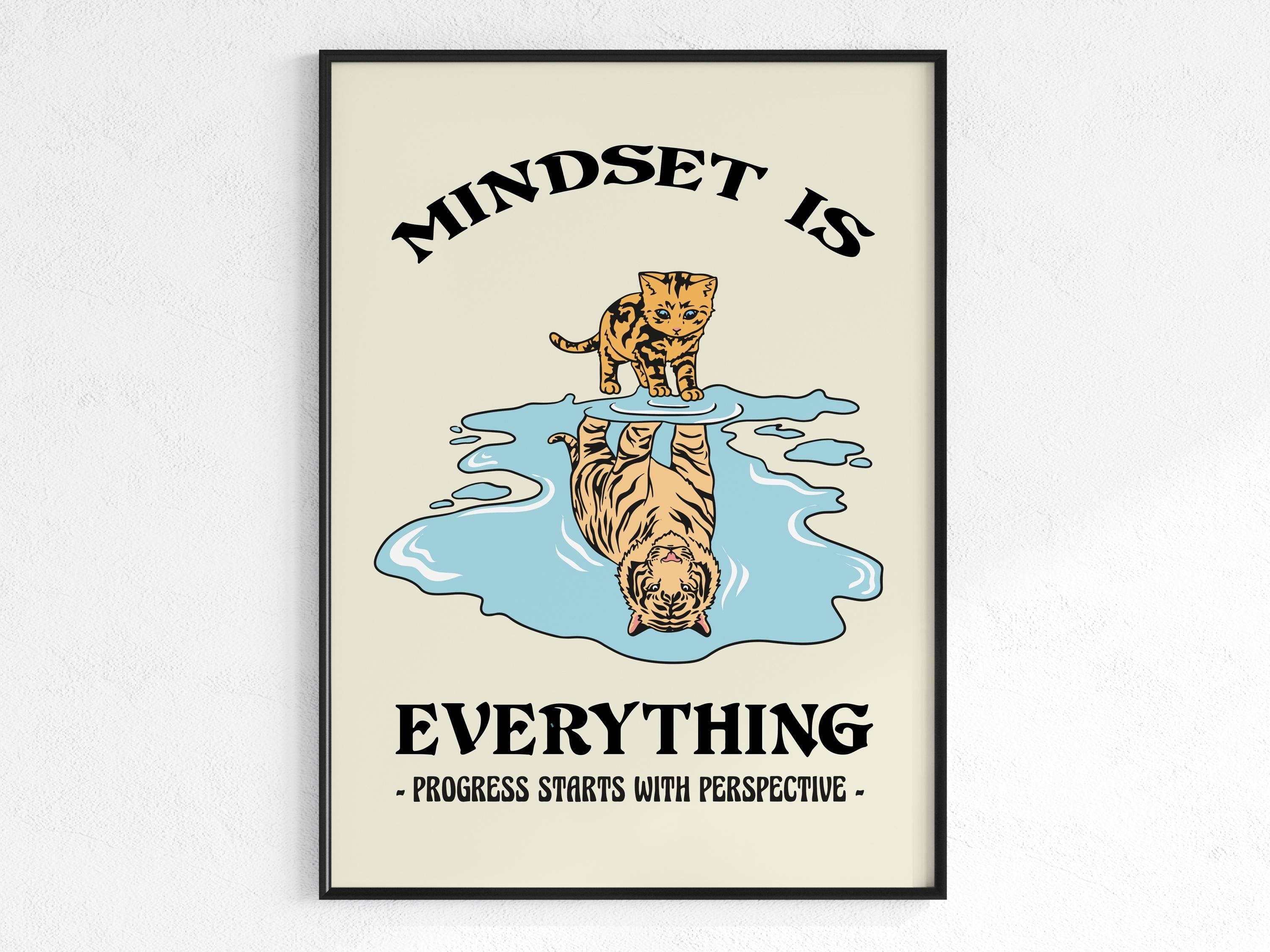 YaHaku Mindset is Everything Poster, Cat Tiger Print Home Office, Quote ...